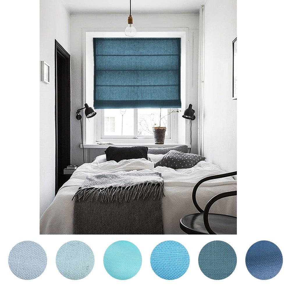 Blue Shades Hue Linen Window Window Roman Shade – Art Shades