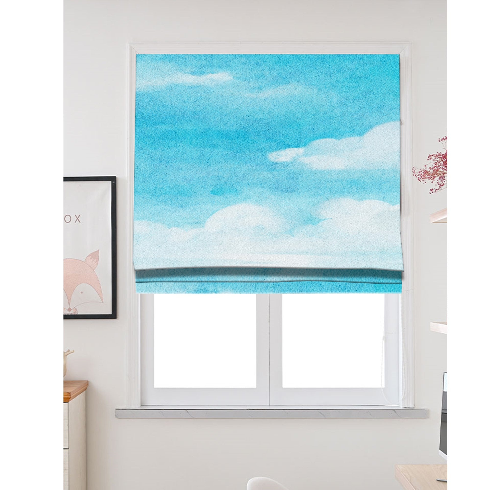 Beach Day Blue Sky Abstract Watercolor Window Roman Shade – Art Shades