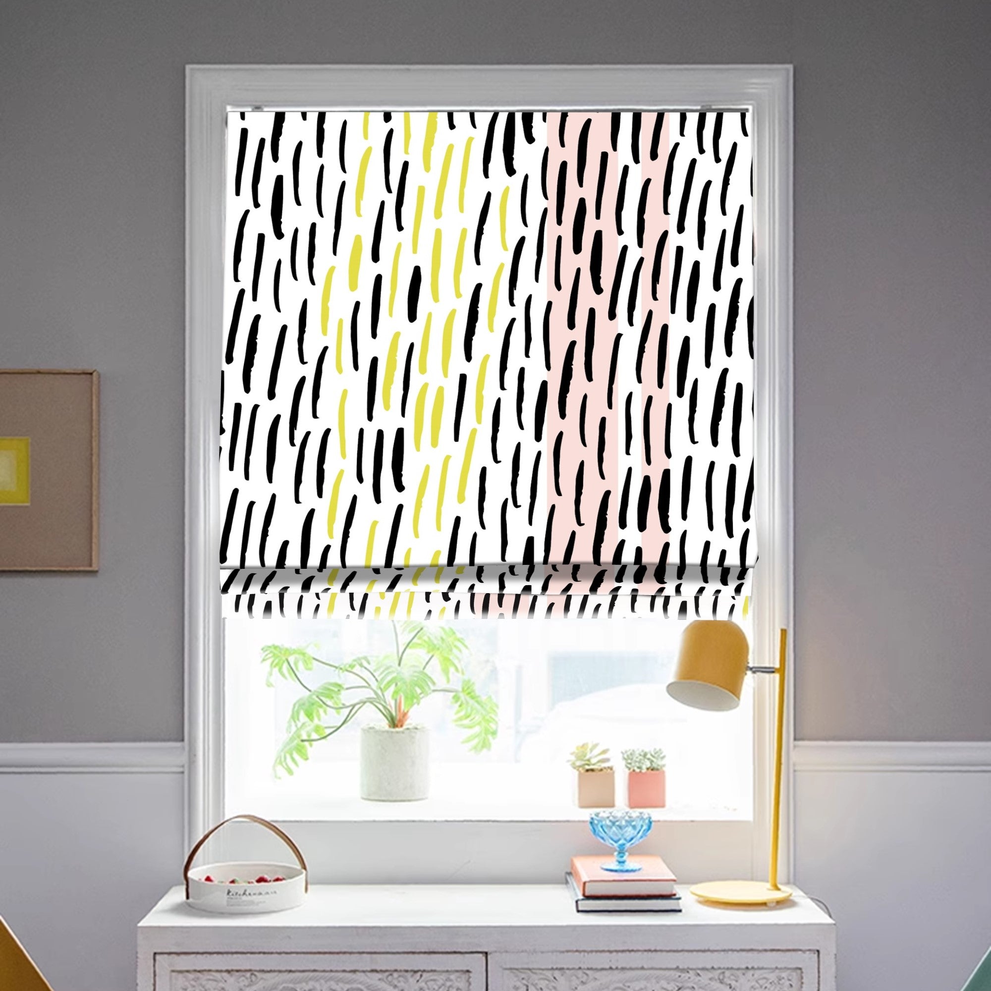 Abstract Brush Stroke Calligraphy Window Roman Shade – Art Shades