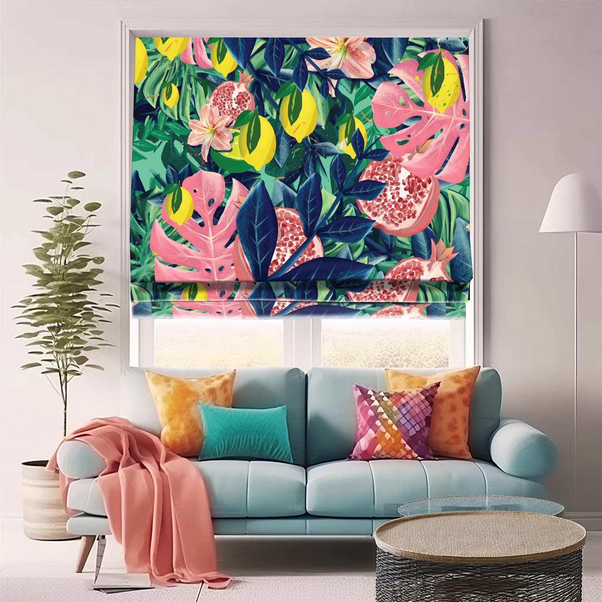 Tropical Plants Fruits Lemons Pomegranate Window Roman Shade – Art Shades