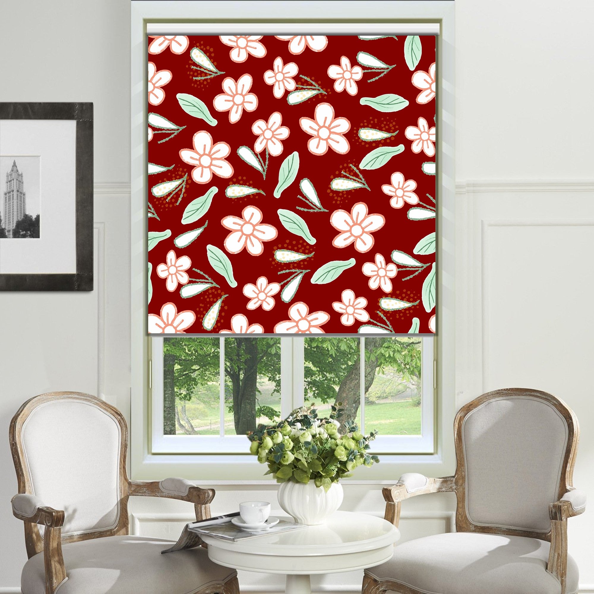 Flower in Red Background Window Roller Shade – Art Shades