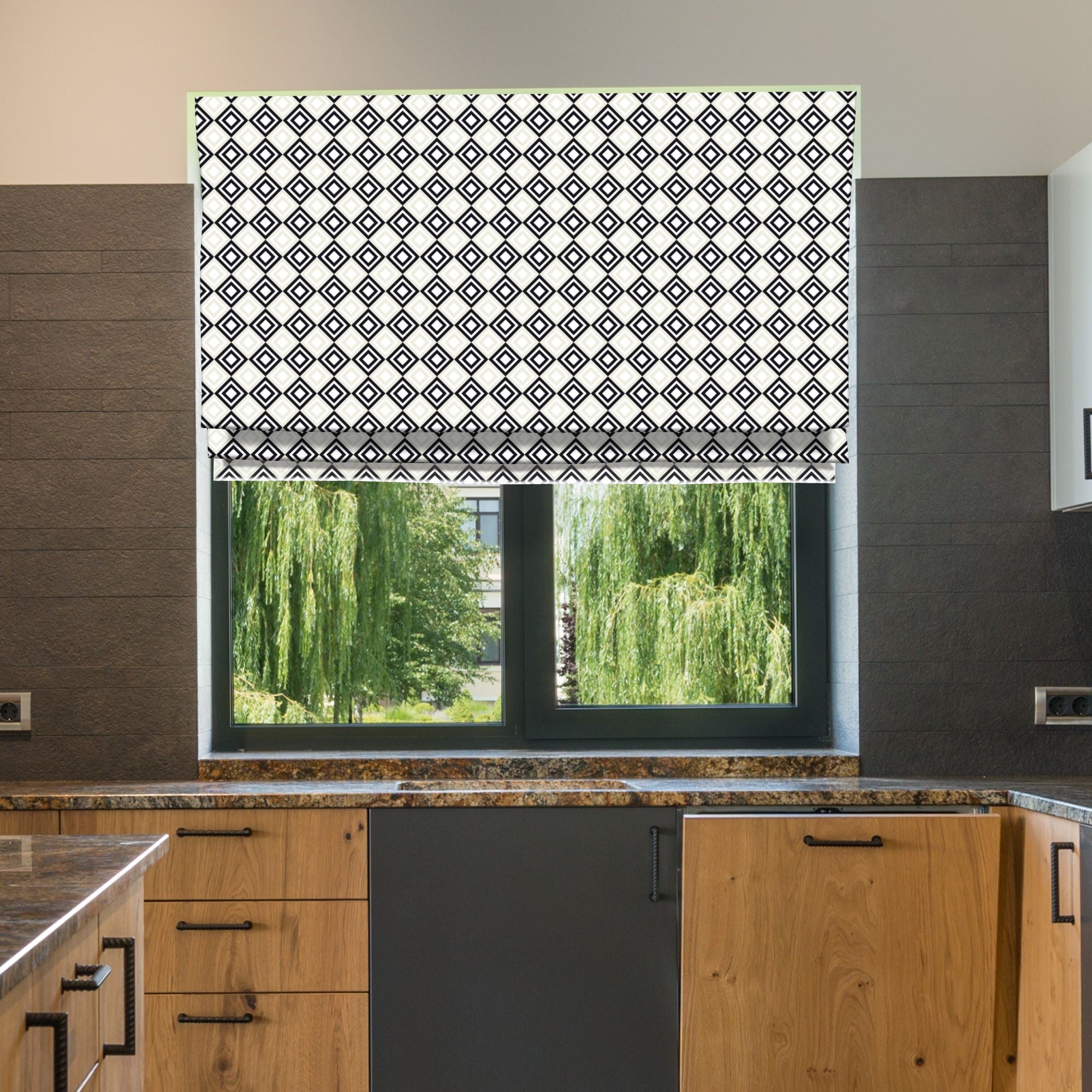 Monochrome Geometry Black and White Pattern Window Roman Shade – Art Shades