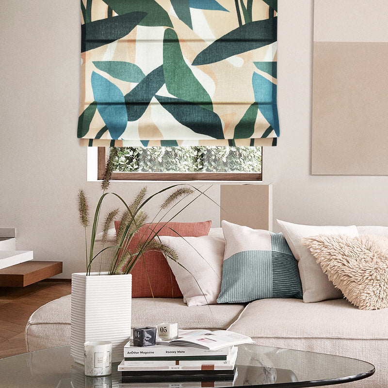 Abstract Botanical Palm Print Fabric Window Roman Shade – Art Shades