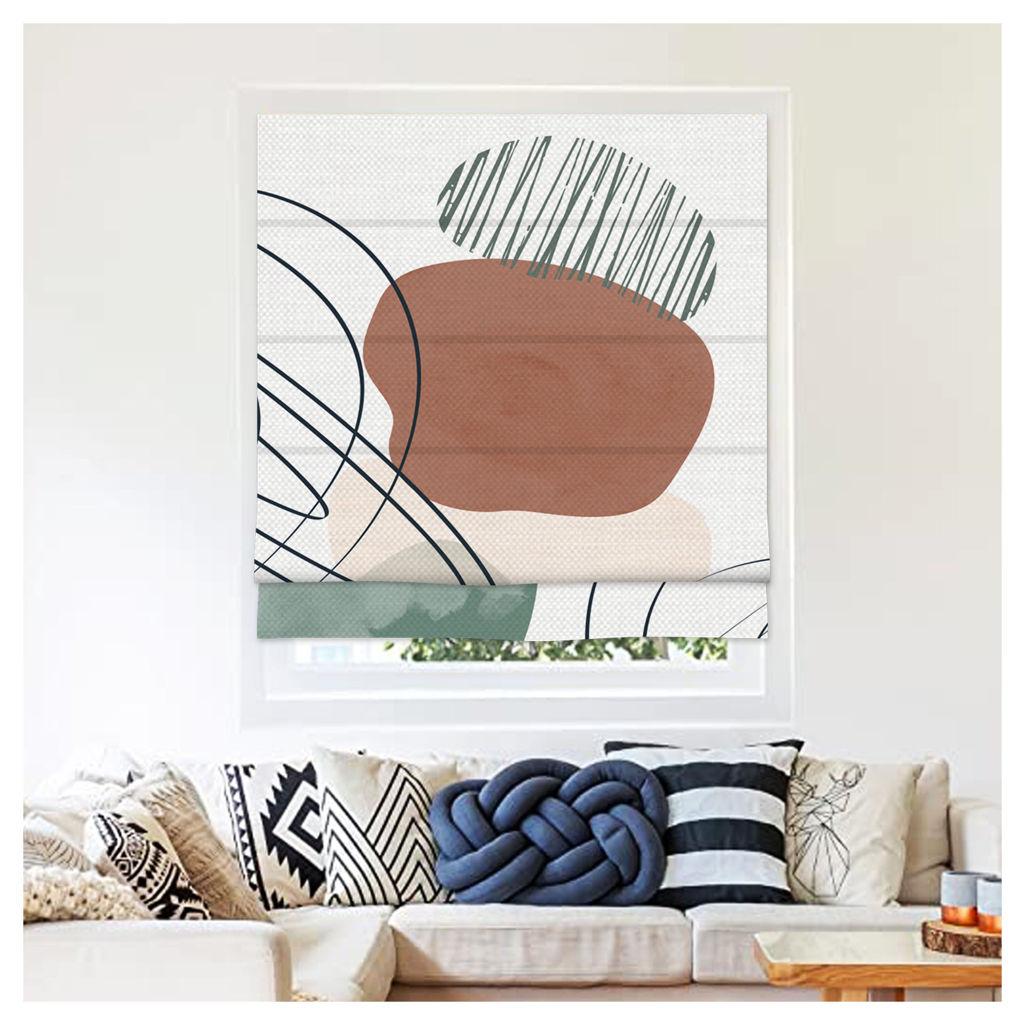 Boho Abstract Water Color Print Roman Shade – Art Shades