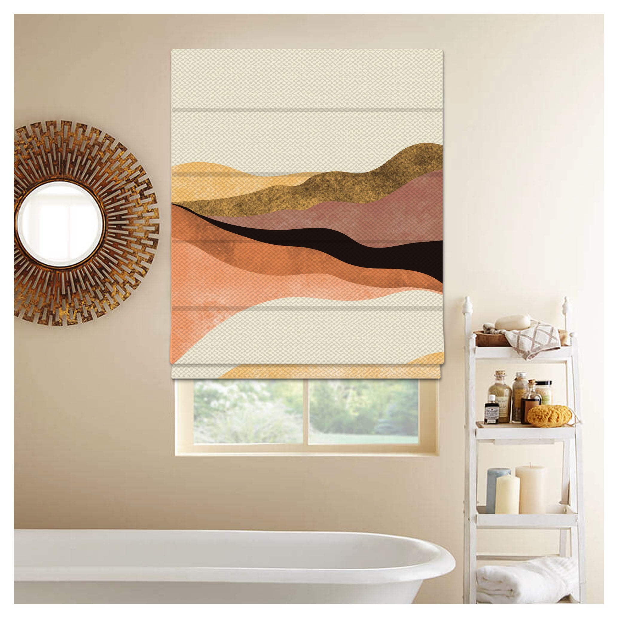 Abstract Mountain Landscape Boho Window Roman Shade – Art Shades