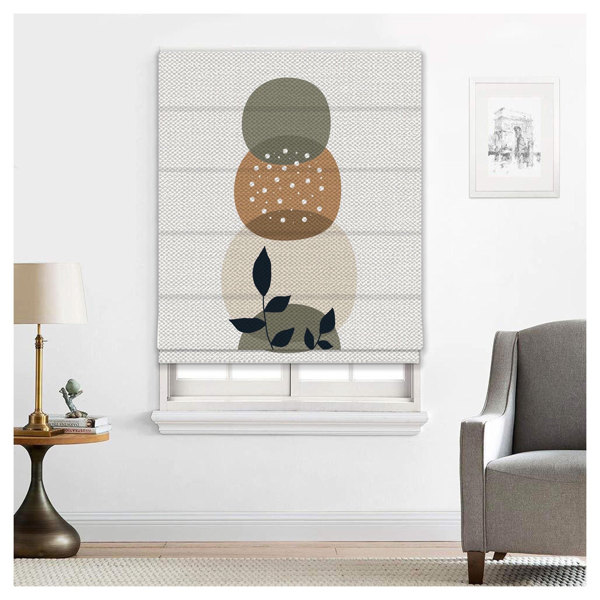 Modern Boho Tropical Leaf Abstract Window Roman Shade – Art Shades