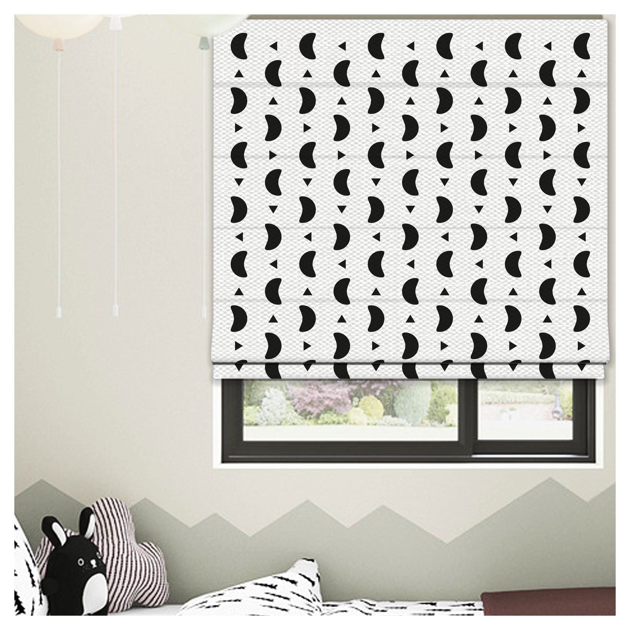 Black and White Crescent Moon Window Roman Shade – Art Shades