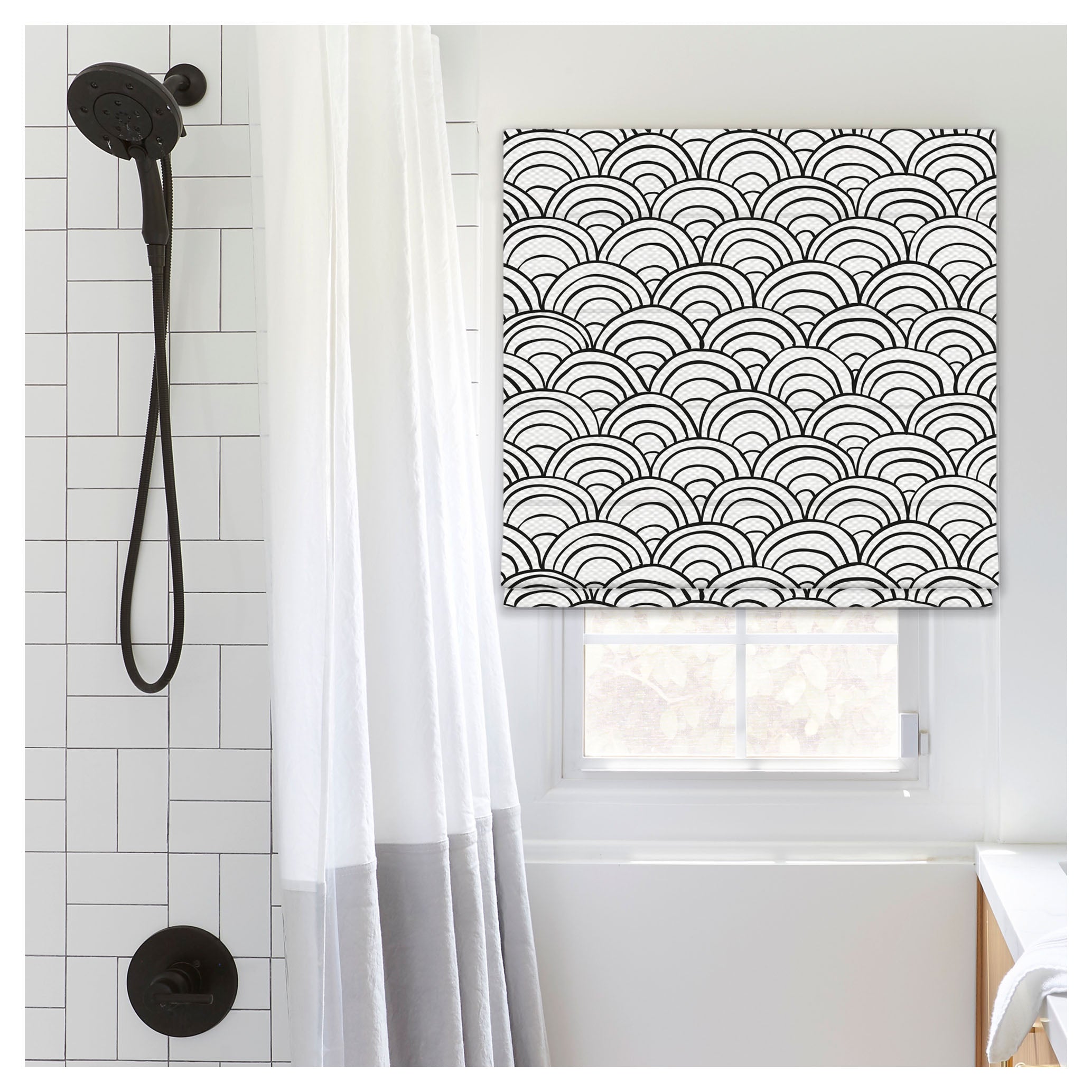 Black and White Japanese Waves Seigaiha Pattern Window Roman Shade ...
