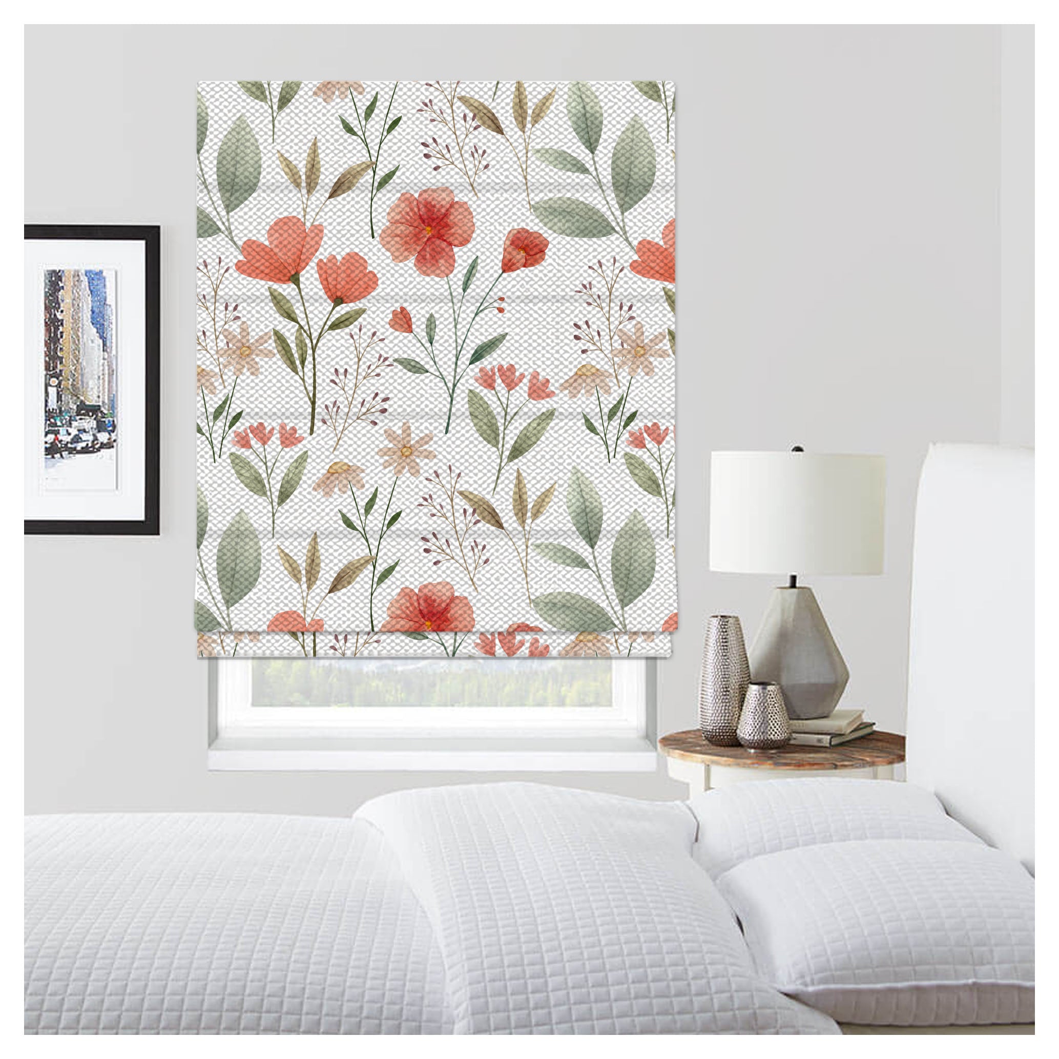 Hand Painted Watercolor Botanical Pattern Print Window Roman Shade ...