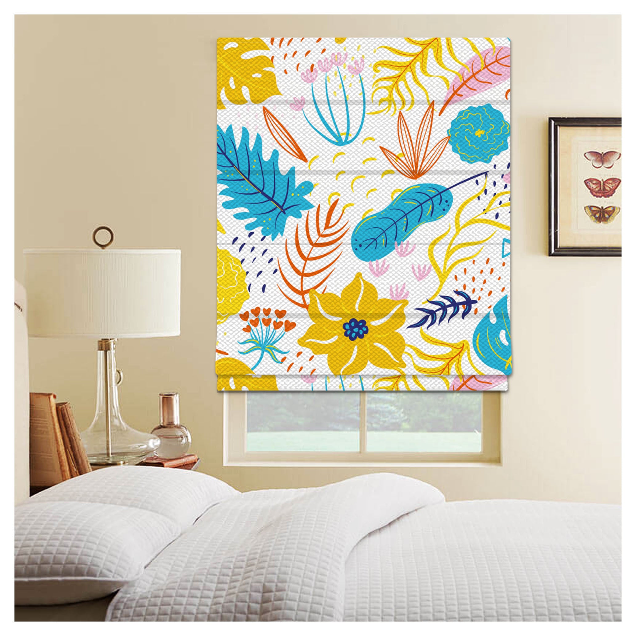 Painted Tropical Floral Pattern Print Window Roman Shade – Art Shades