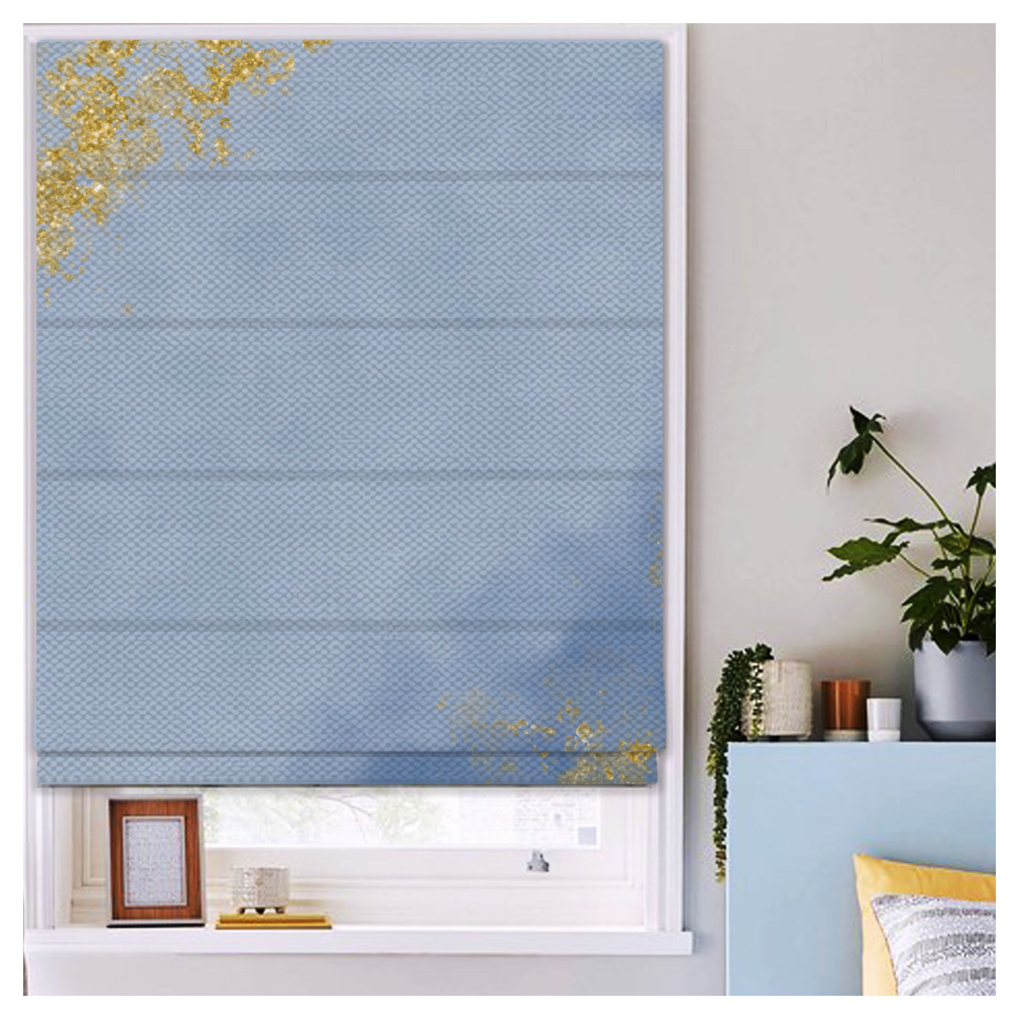 Blue Watercolor Paint Window Roman Shade – Art Shades