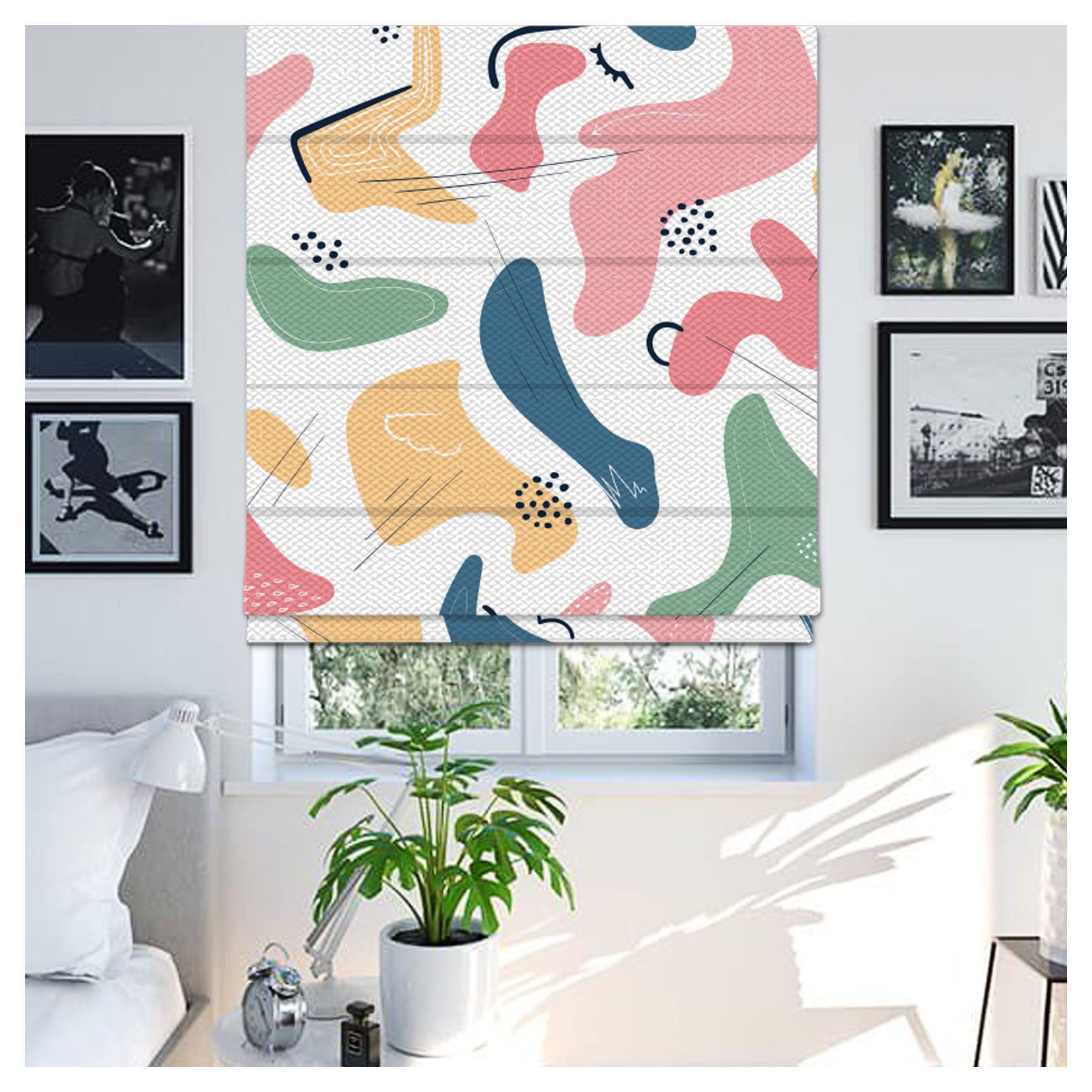 Hand Drawn Abstract Element Pattern Print Window Roman Shade – Art Shades