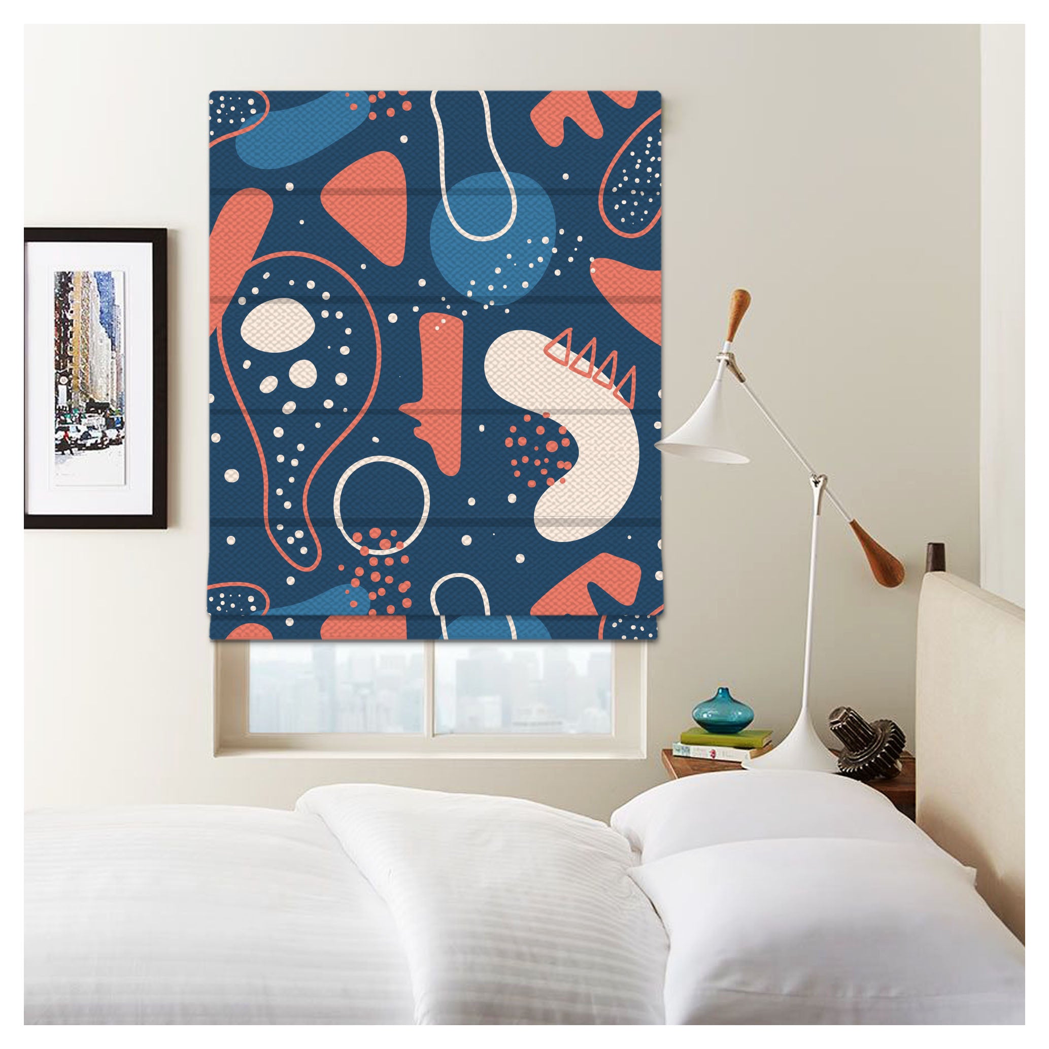 Abstract Various Shapes Pattern Linen Window Roman Shade – Art Shades