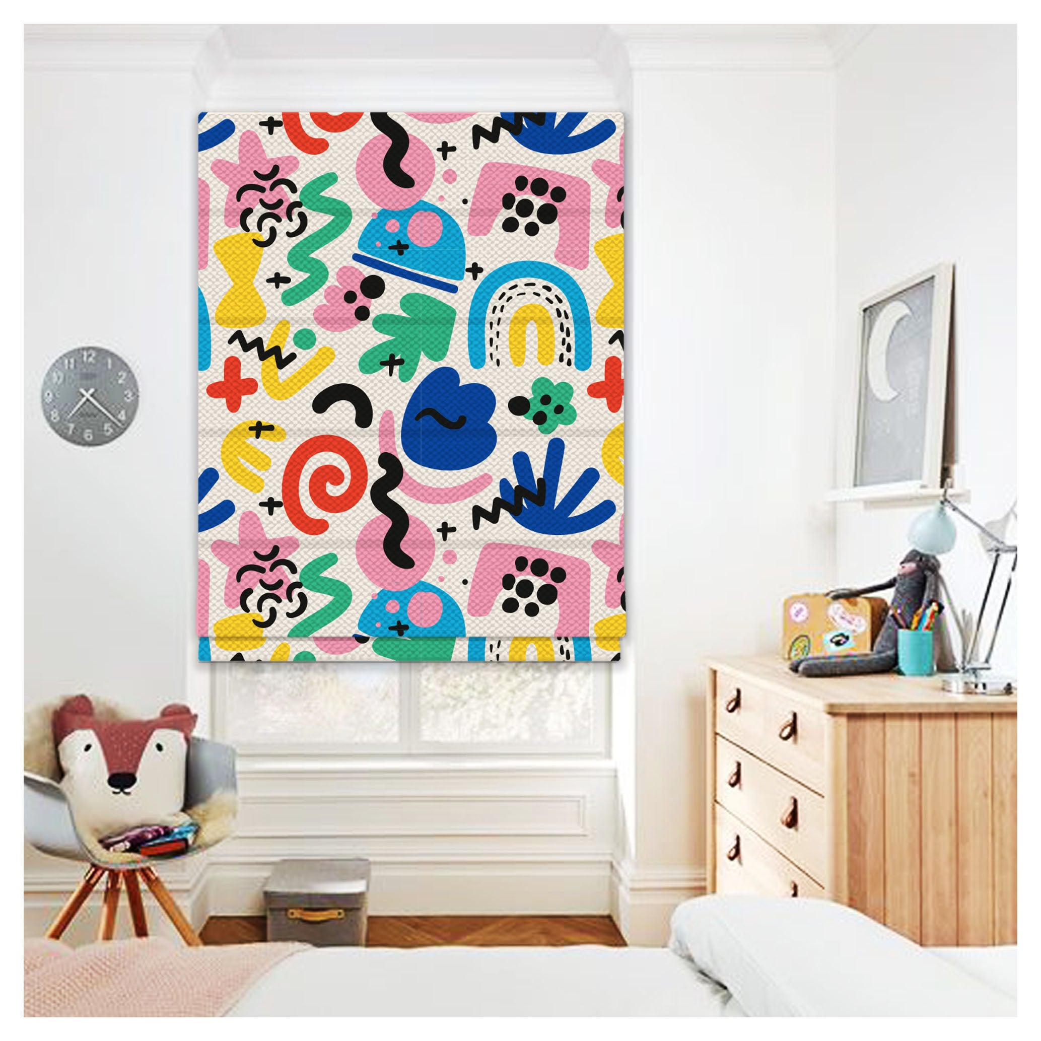 Hand Drawn Abstract Element Nursery Pattern Print Window Roman Shade ...