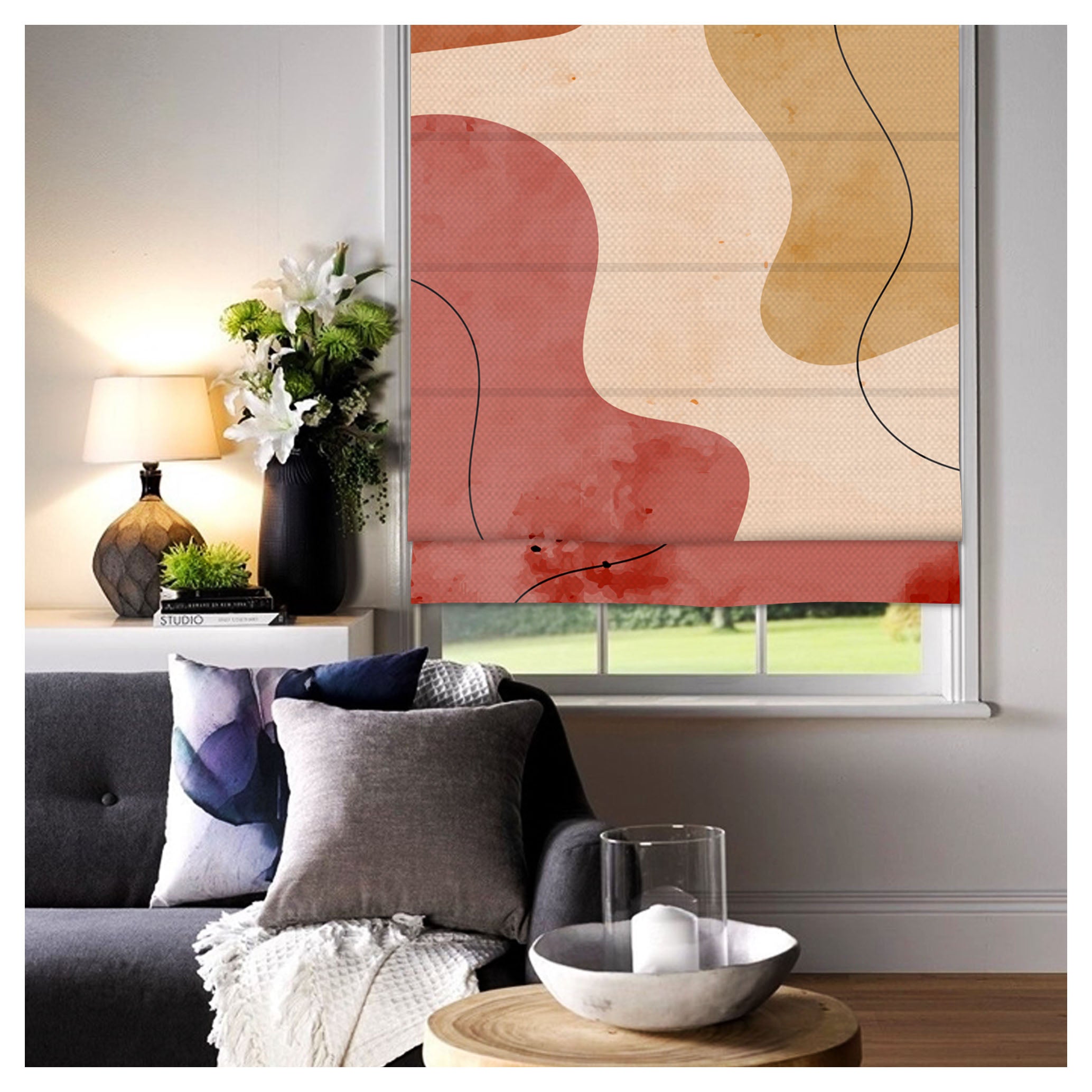Boho Abstract Water Color Print Roman Shade – Art Shades