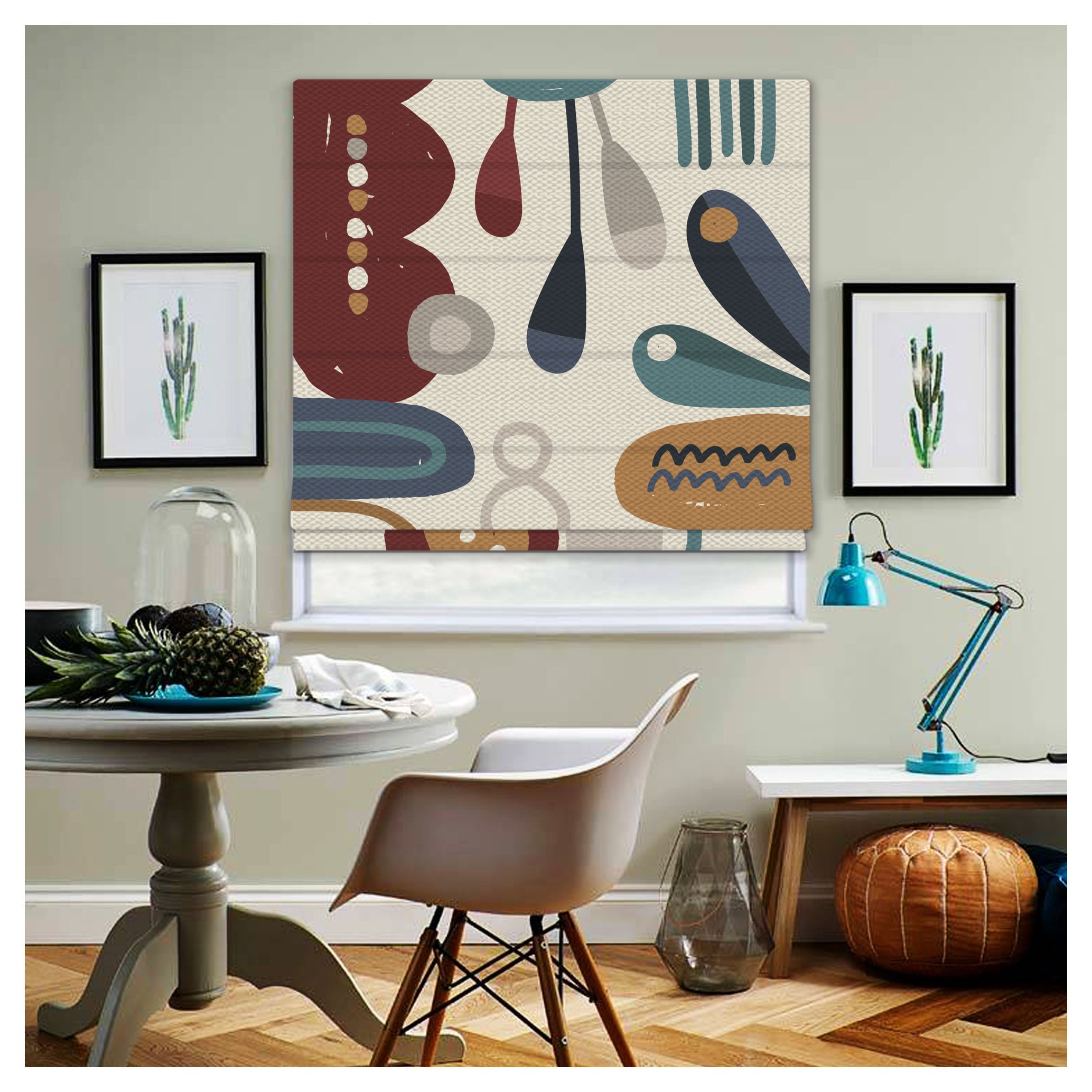 Abstract Hand Drawn Shapes Pattern Print Window Roman Shade – Art Shades