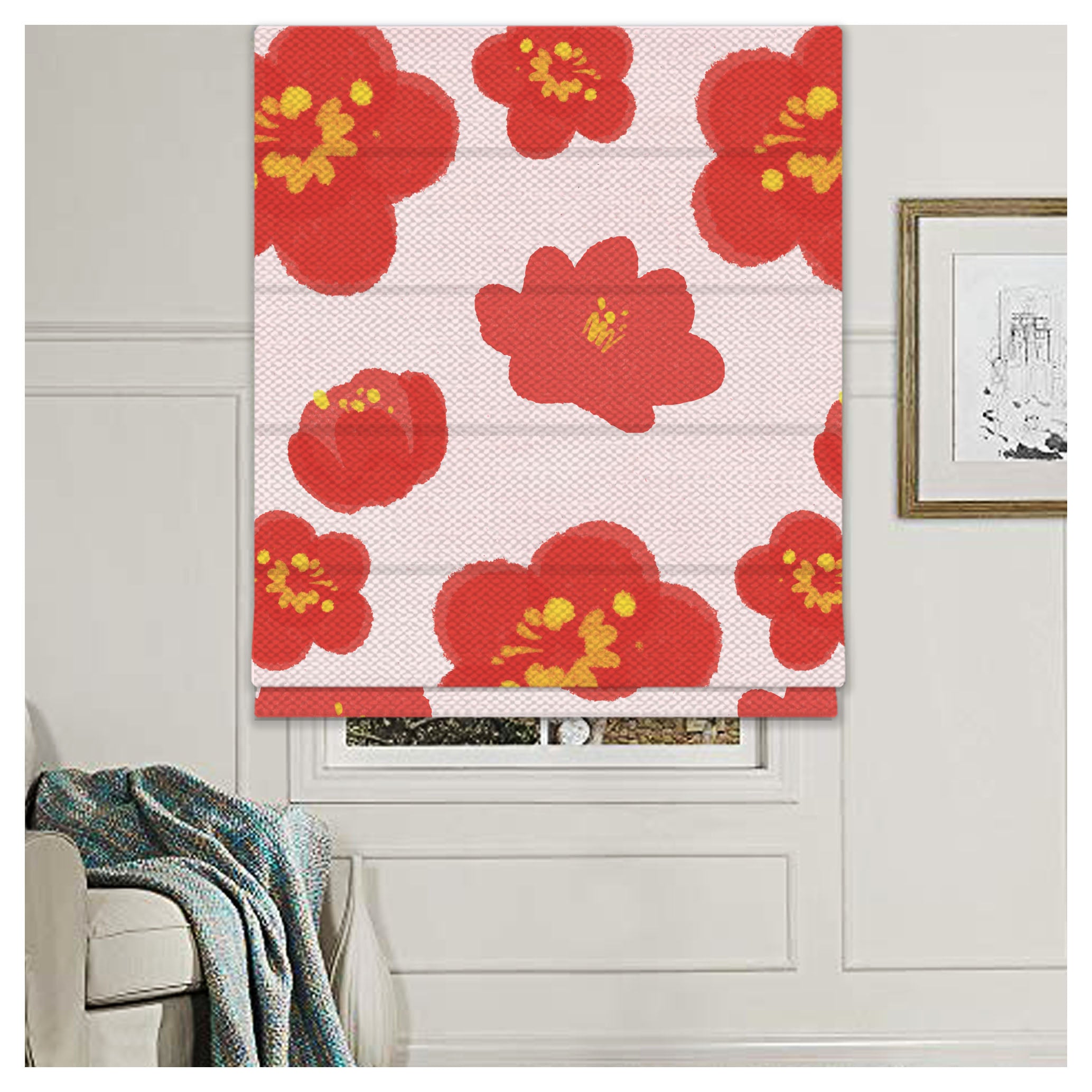Hand Drawn Flowers Pattern Print Window Roman Shade – Art Shades