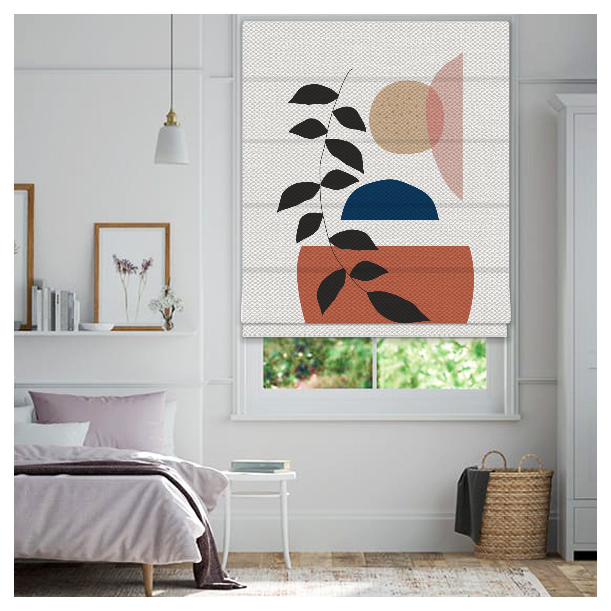 Modern Boho Organic Tropical Leaf Abstract Window Roman Shade – Art Shades