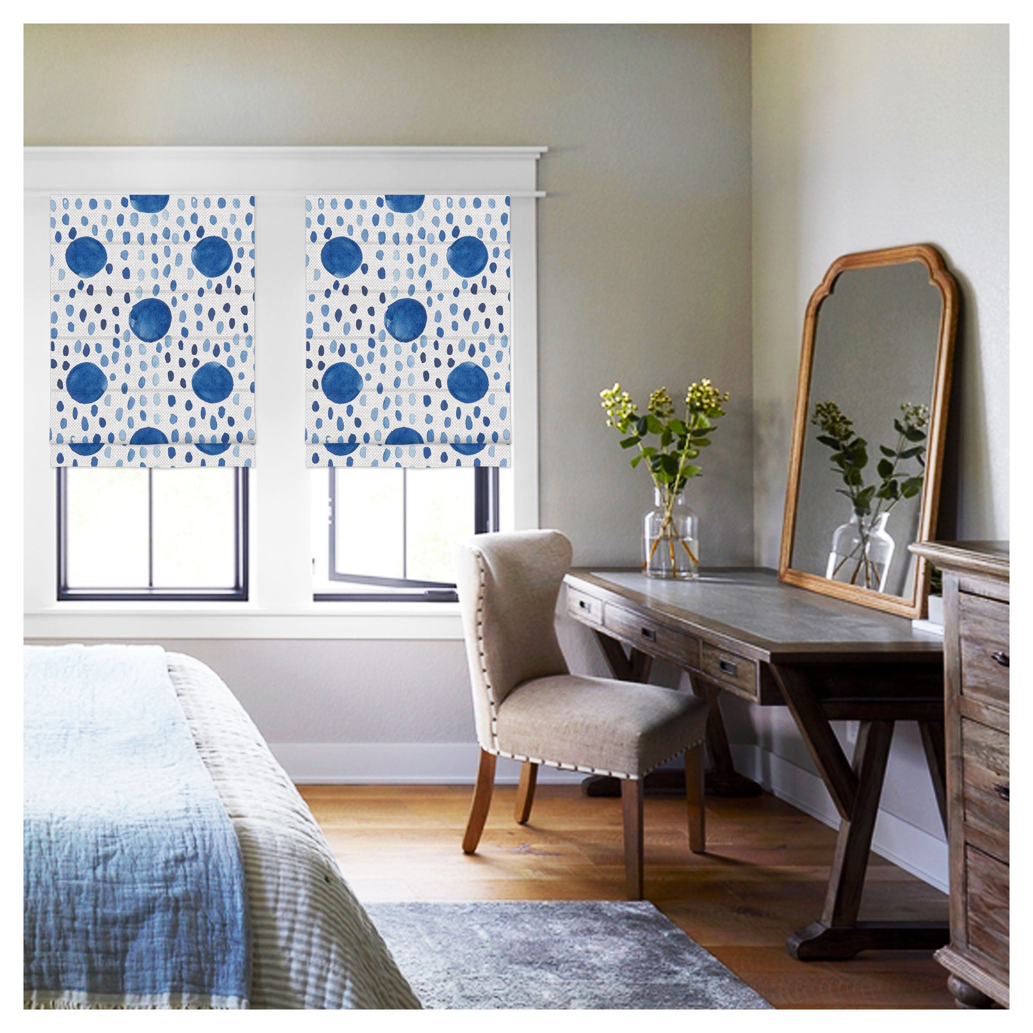 Blue Dot Water Color Print Roman Shade – Art Shades