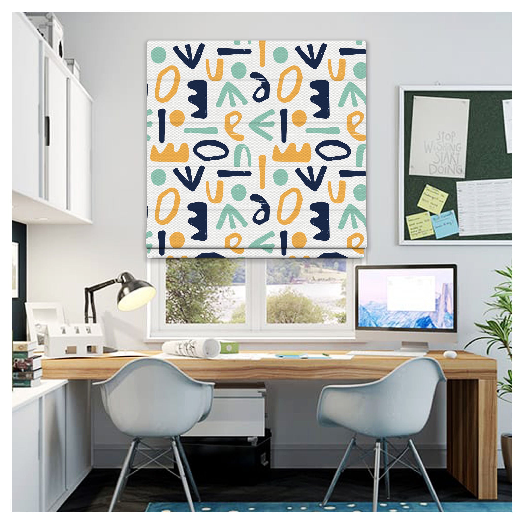 Seamless Abstract Color Shape Pattern Print Window Roman Shade – Art Shades