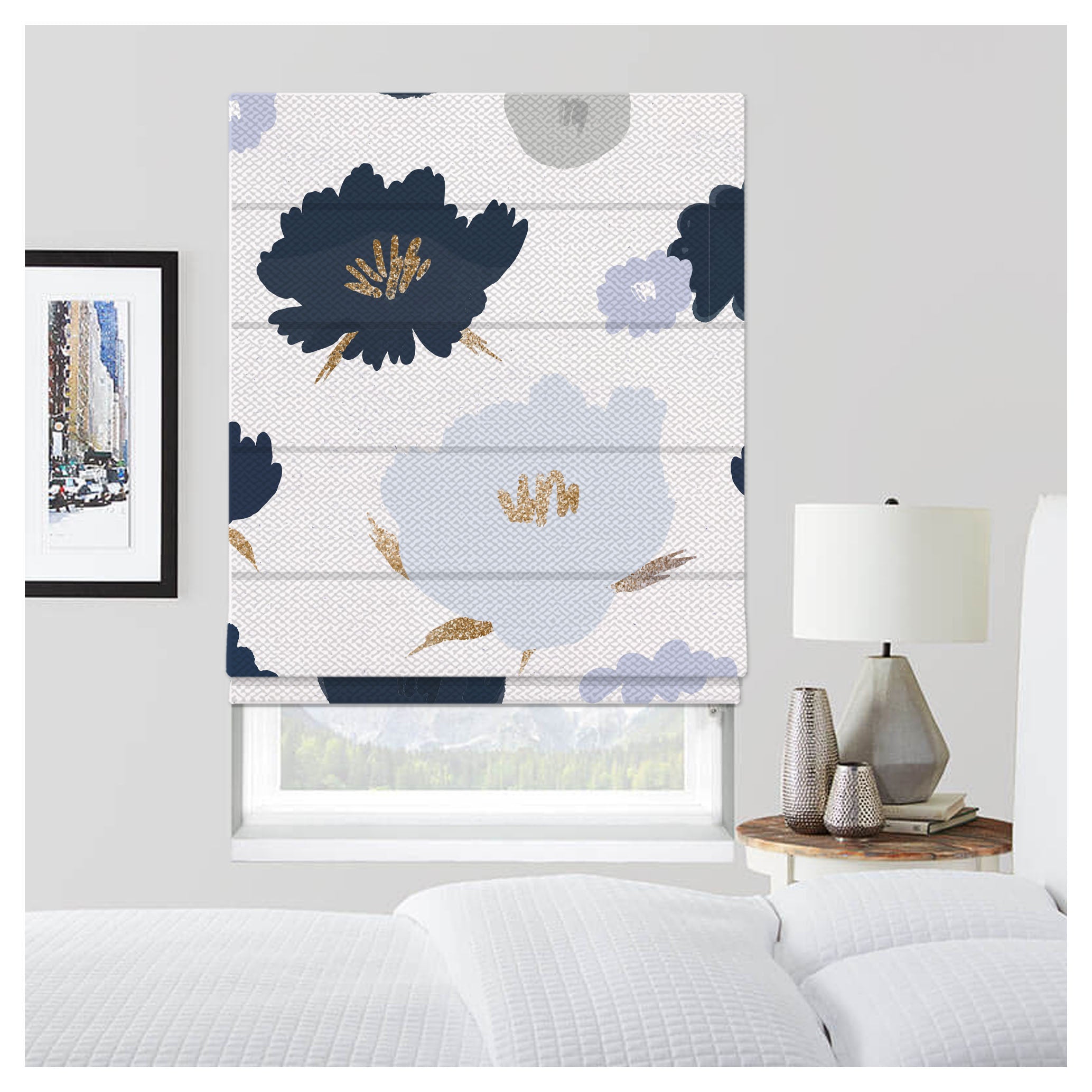 Hand Drawn Flowers Pattern Print Window Roman Shade – Art Shades