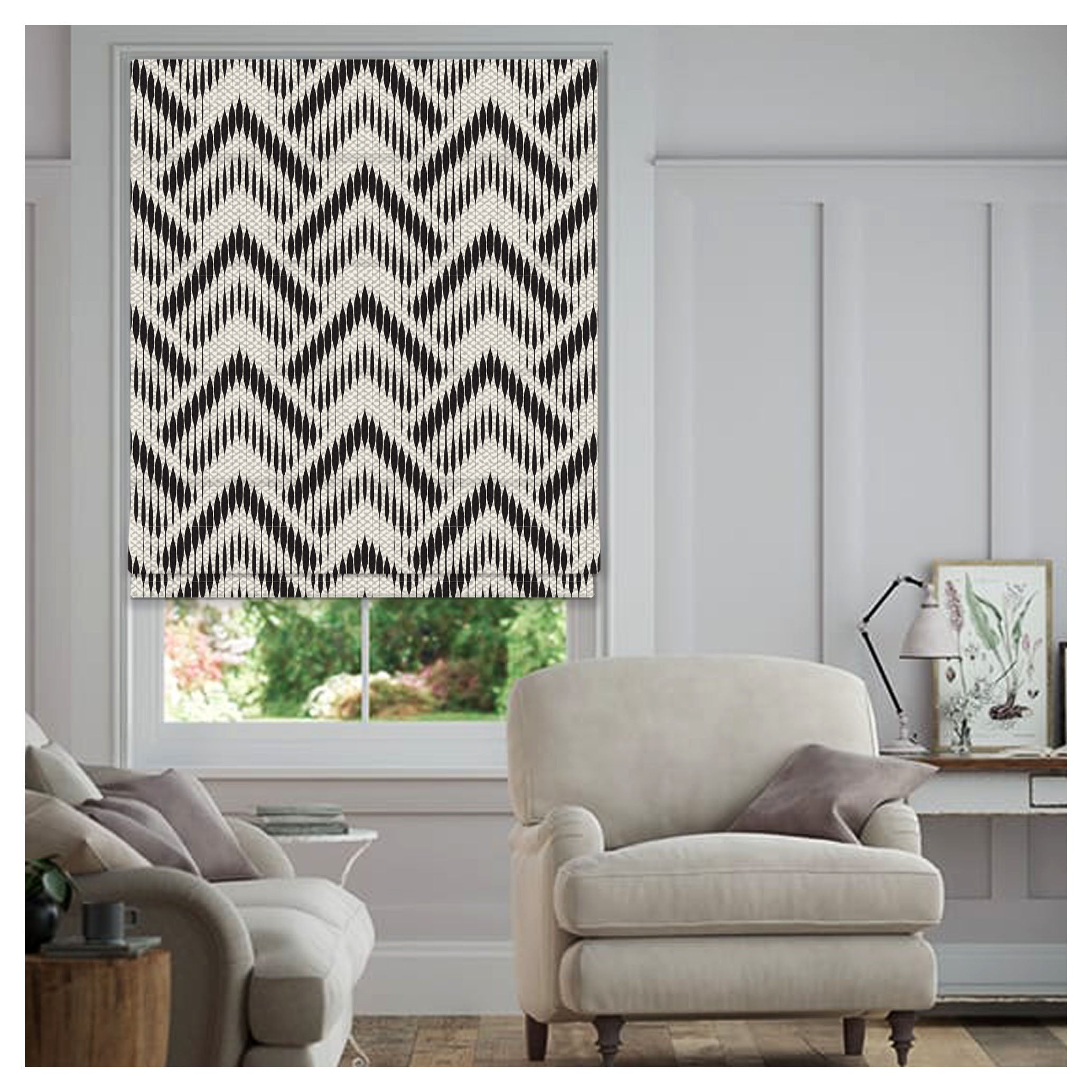 Black And White Seamless Scandinavian Pattern Print Window Roman Shade ...