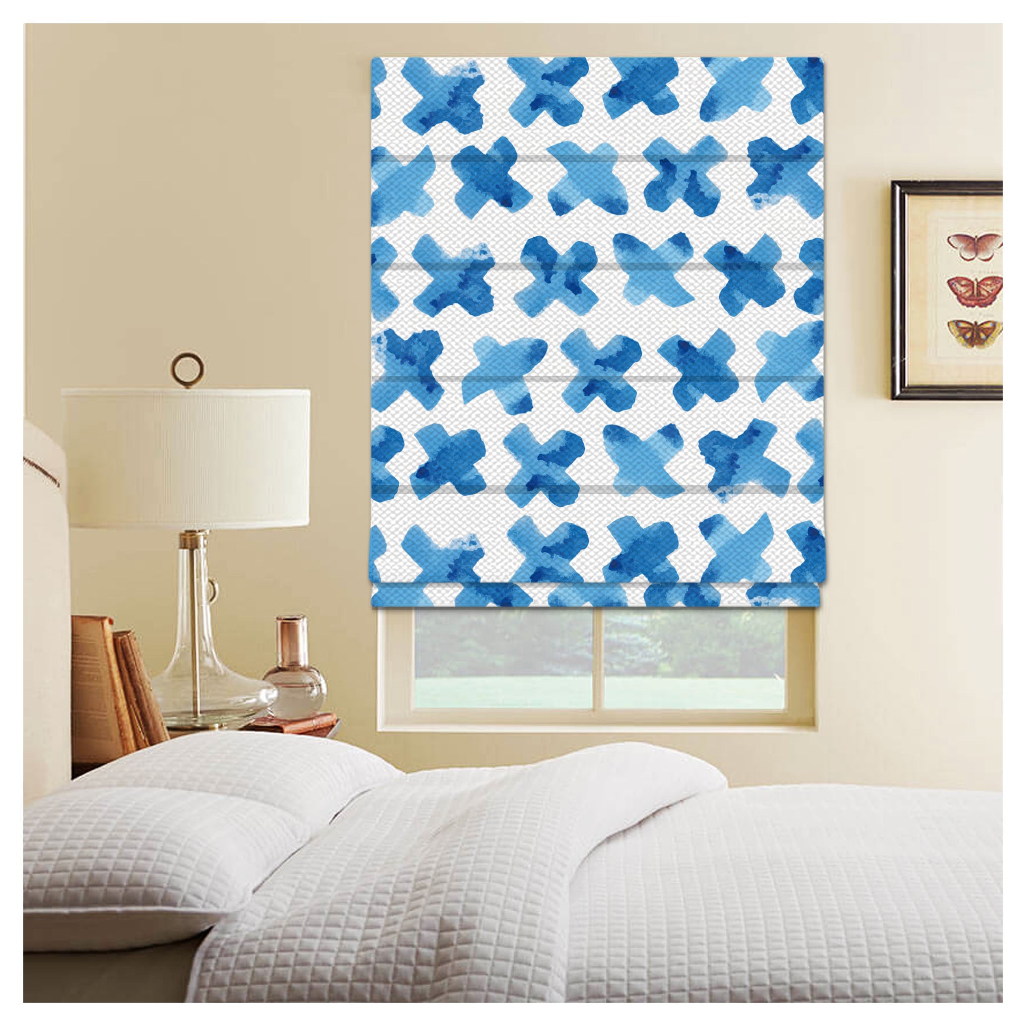 Blue Watercolor Cross Shape Window Roman Shade – Art Shades