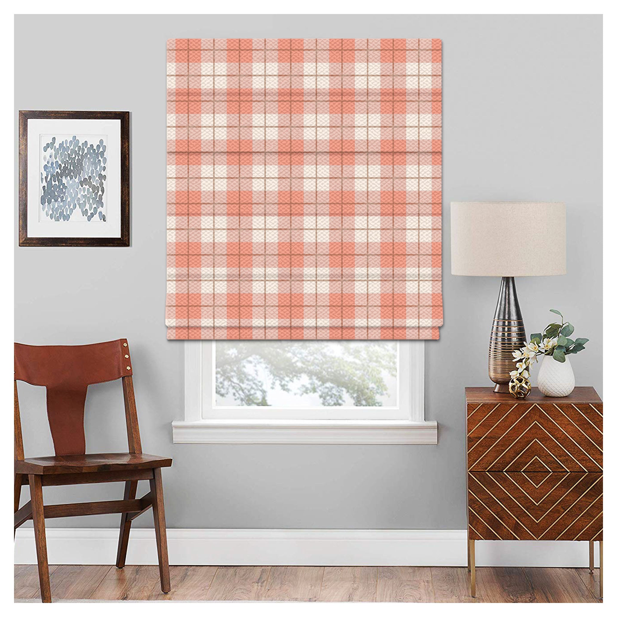 Pink Elegant Tartan Pattern Print Window Roman Shade – Art Shades