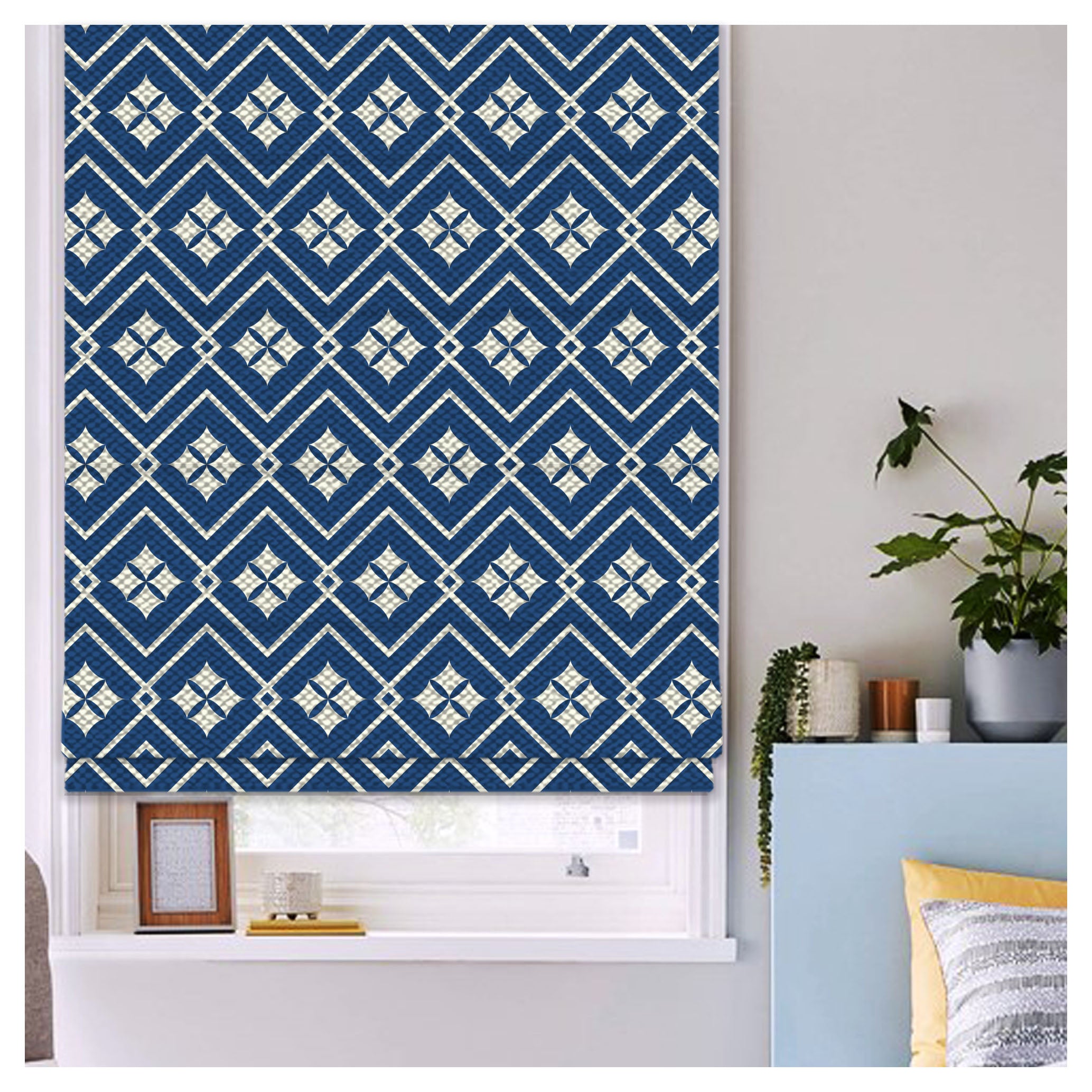 Geometric Classic Pattern Print Window Roman Shade – Art Shades