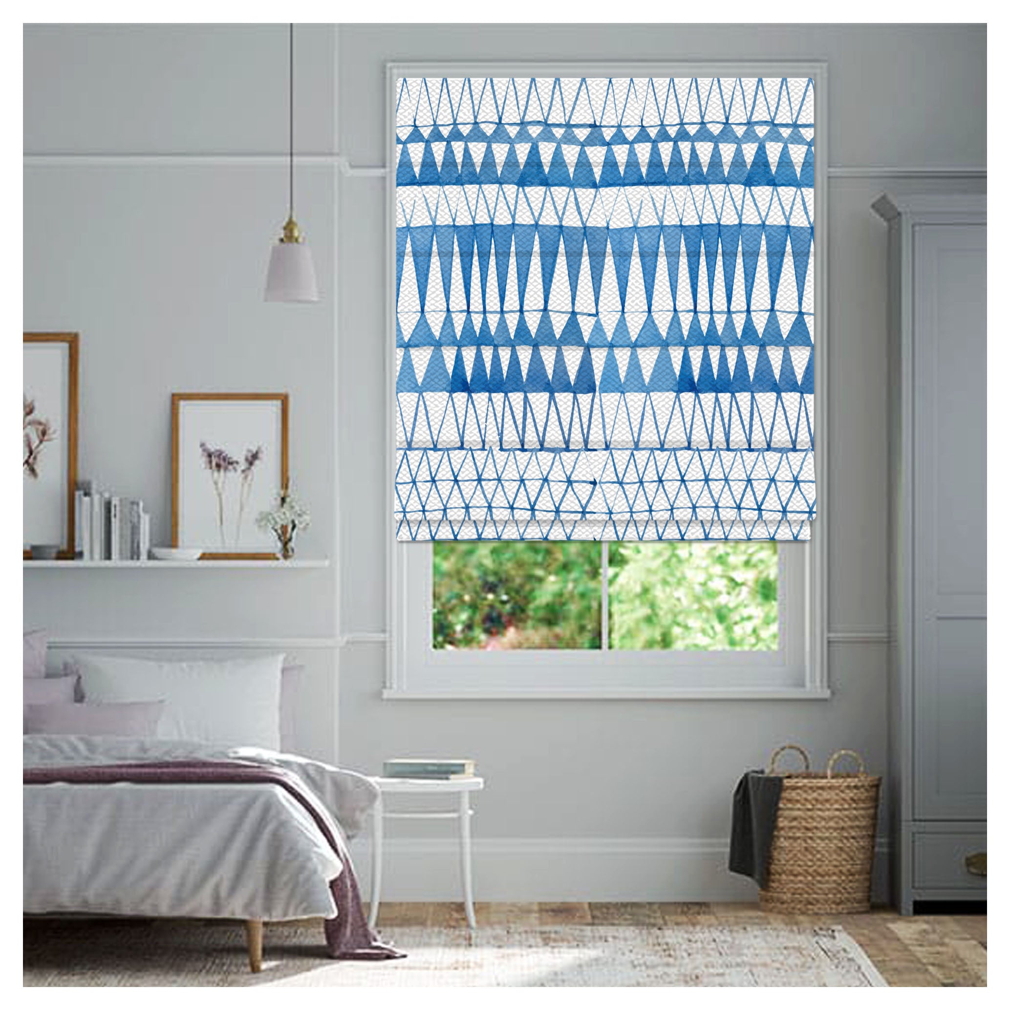 Blue Watercolor Geometry Window Roman Shade – Art Shades
