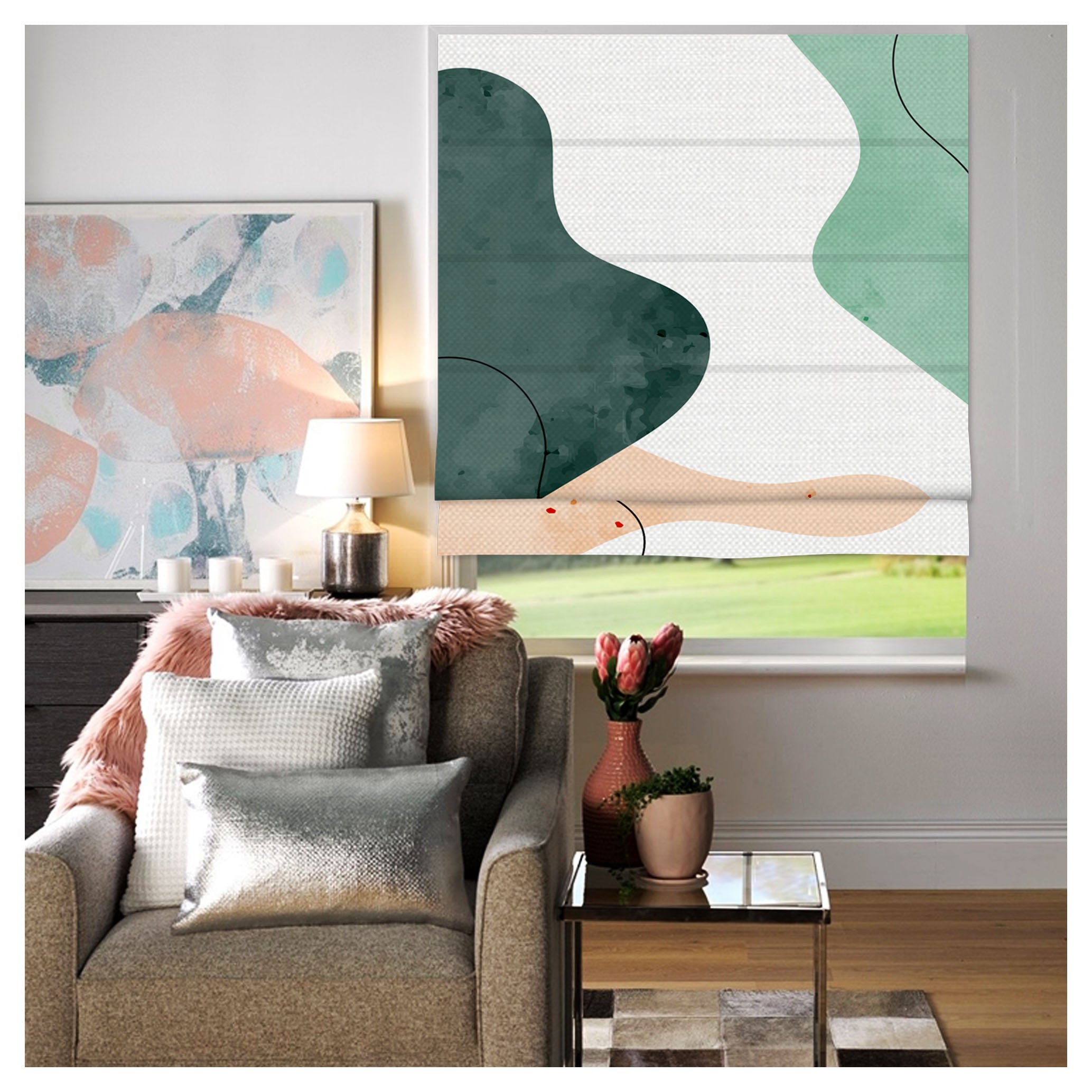 Boho Abstract Water Color Print Roman Shade – Art Shades