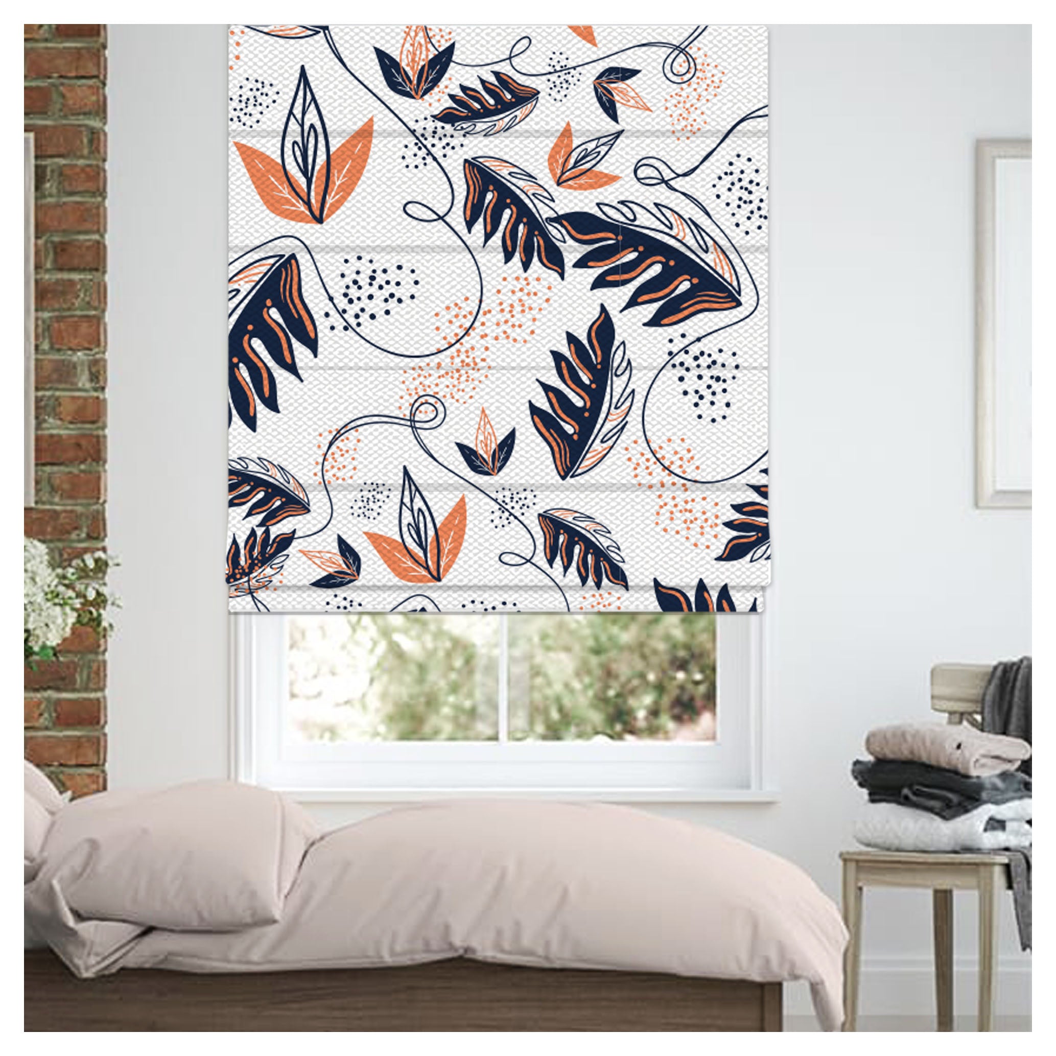 Hand Drawn Abstract Leaves Pattern Print Window Roman Shade – Art Shades