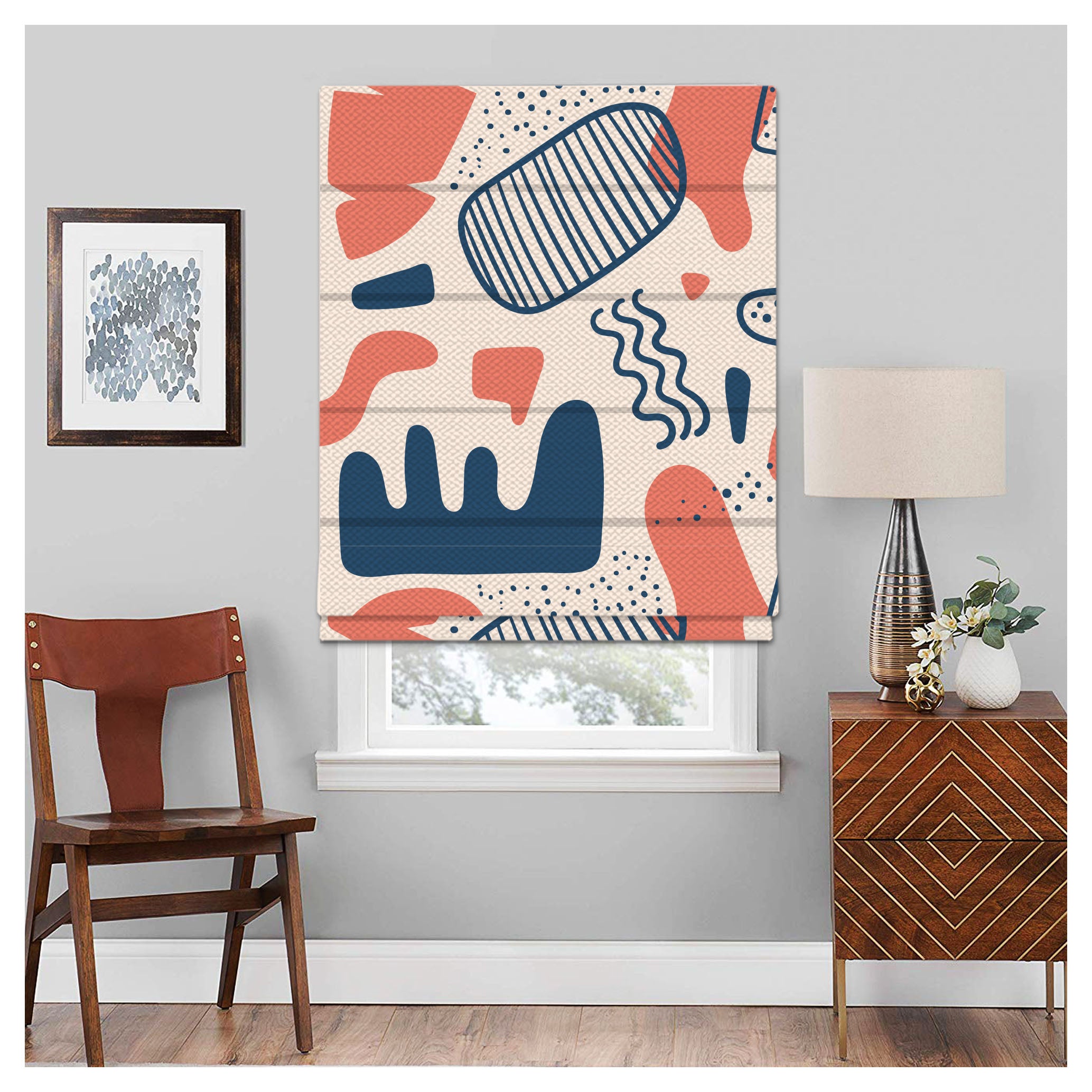 Abstract Various Shapes Pattern Linen Window Roman Shade – Art Shades