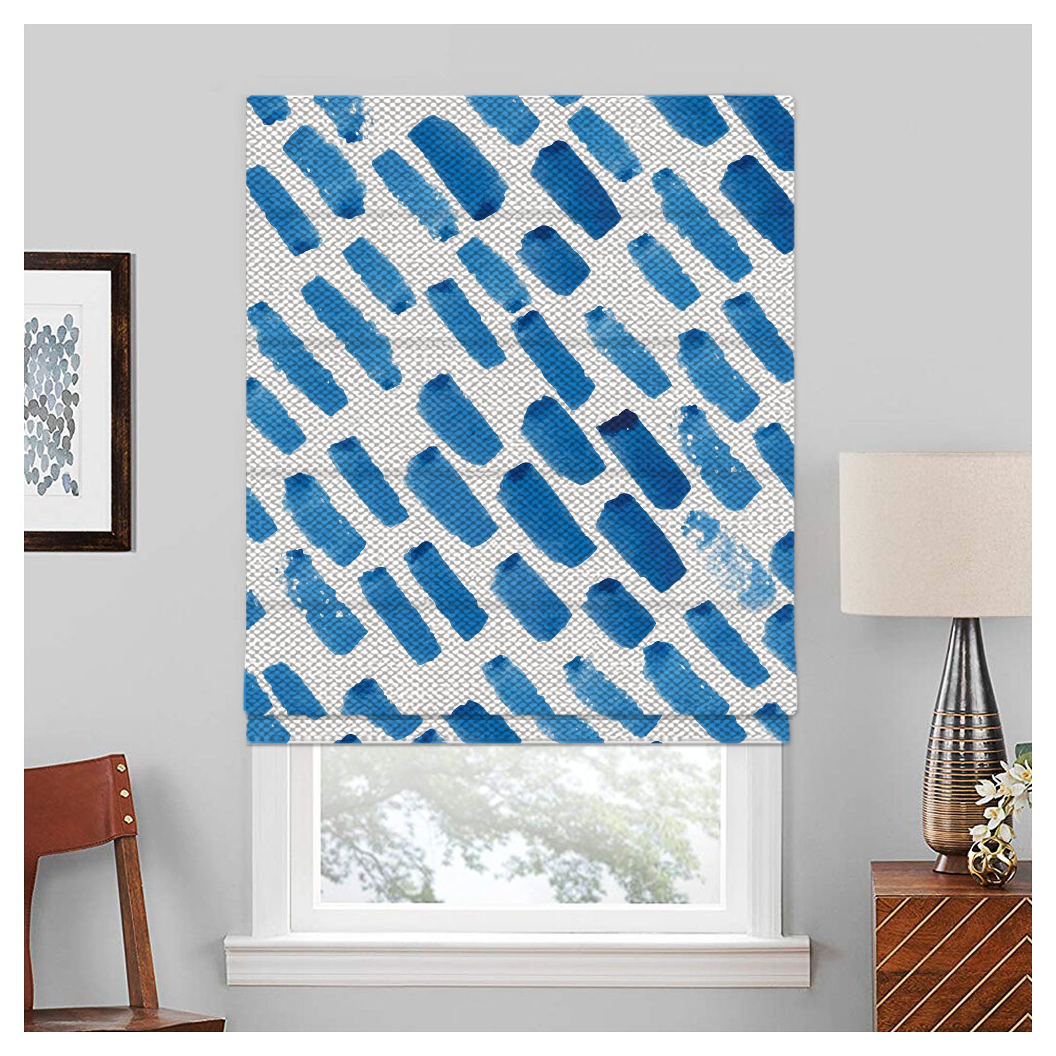 Blue Watercolor Brush Paints Window Roman Shade – Art Shades