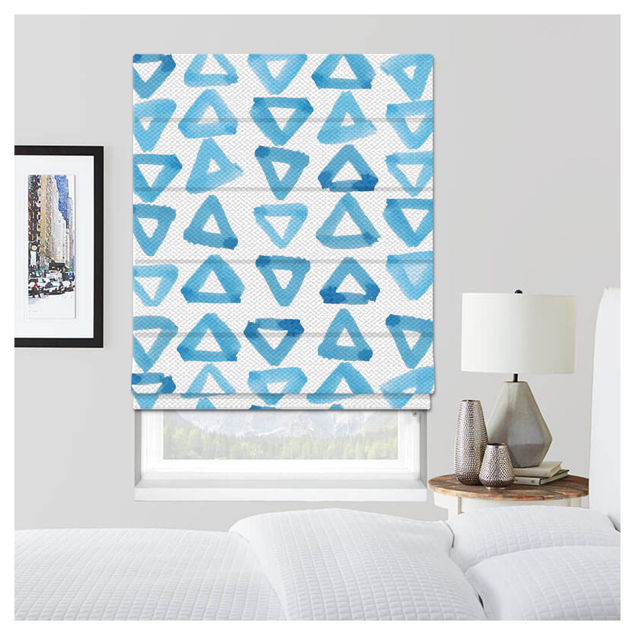 Triangle Abstract Watercolor Pattern Print Window Roman Shade – Art Shades