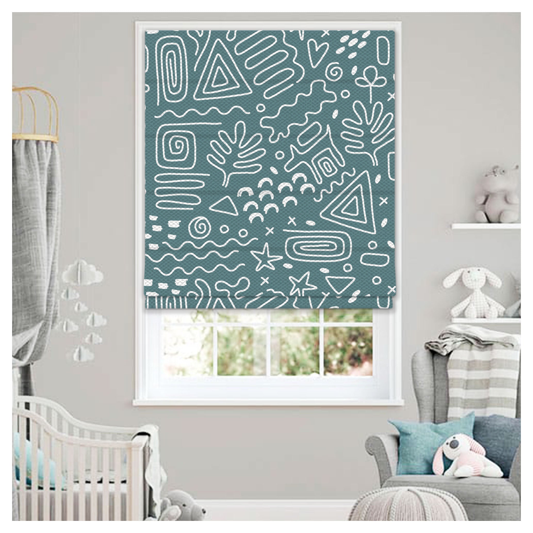 Hand Drawn Abstract Element Pattern Print Window Roman Shade – Art Shades
