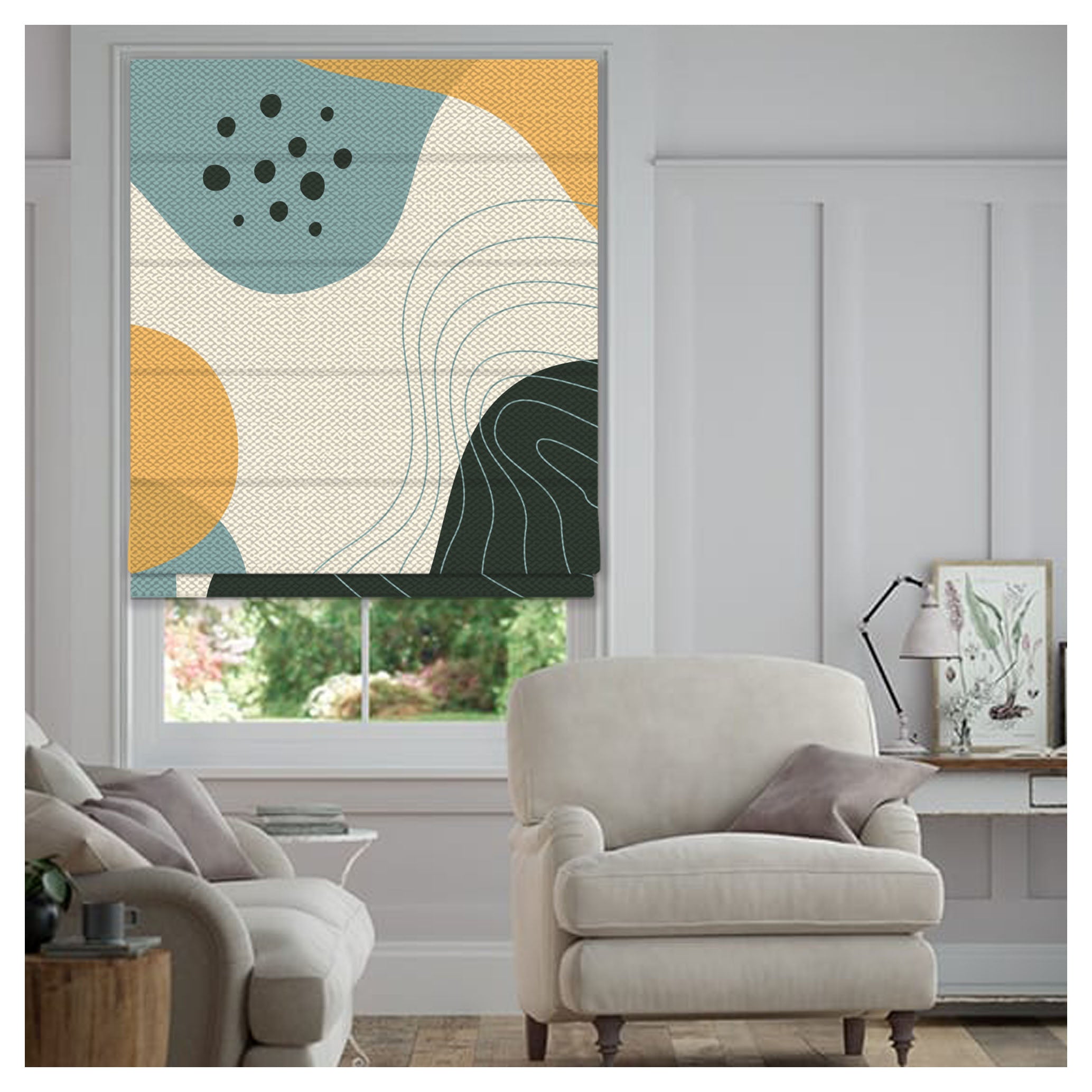 Boho Midcentury Organic Shapes Window Roman Shade – Art Shades
