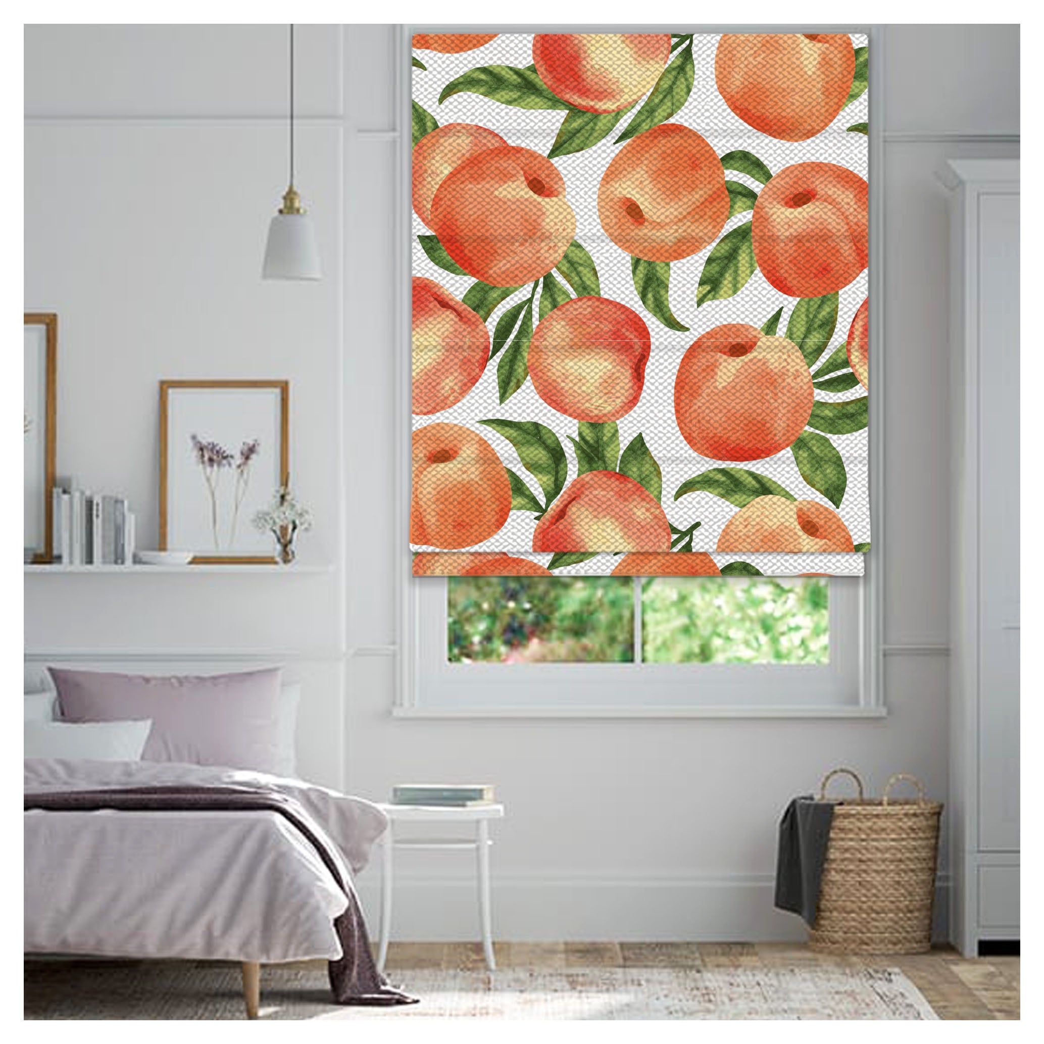 Hand Painted Watercolor Peach Pattern Print Window Roman Shade – Art Shades