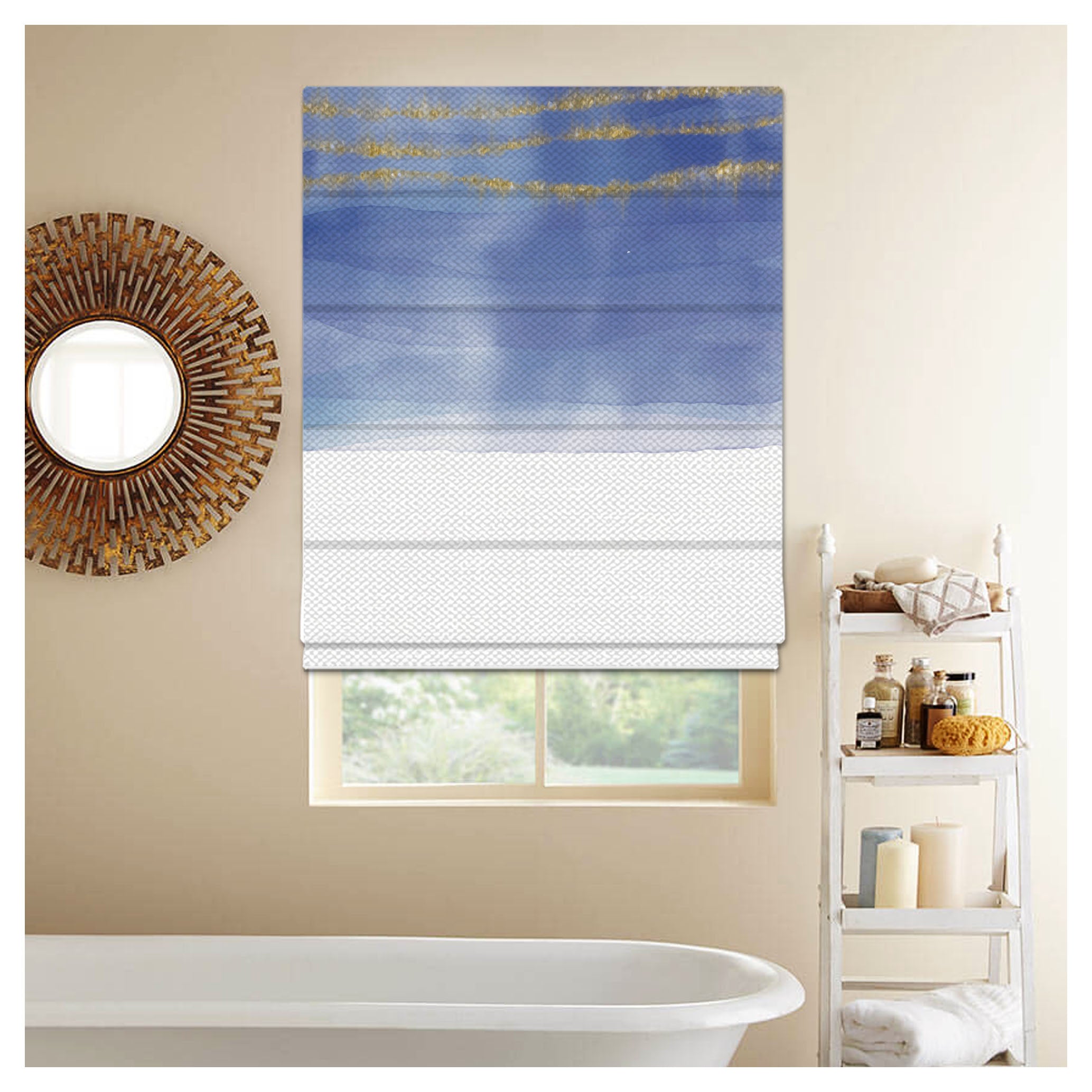Blue Half Part Watercolor Window Roman Shade – Art Shades