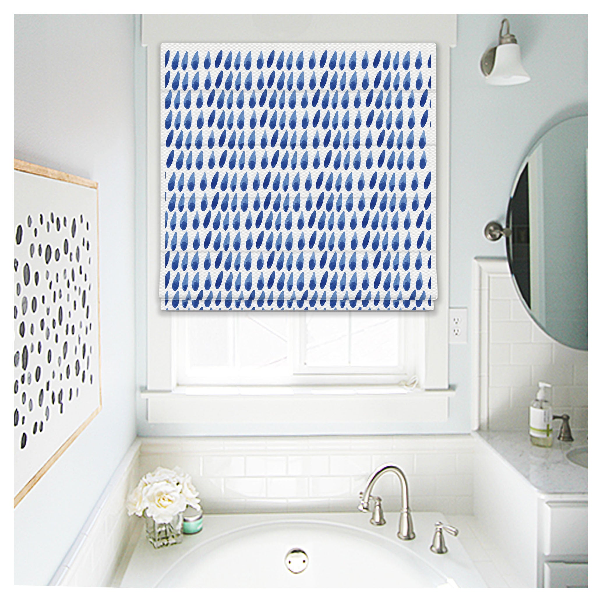 Blue Rain Drop Pattern Watercolor Effect Window Roman Shade – Art Shades