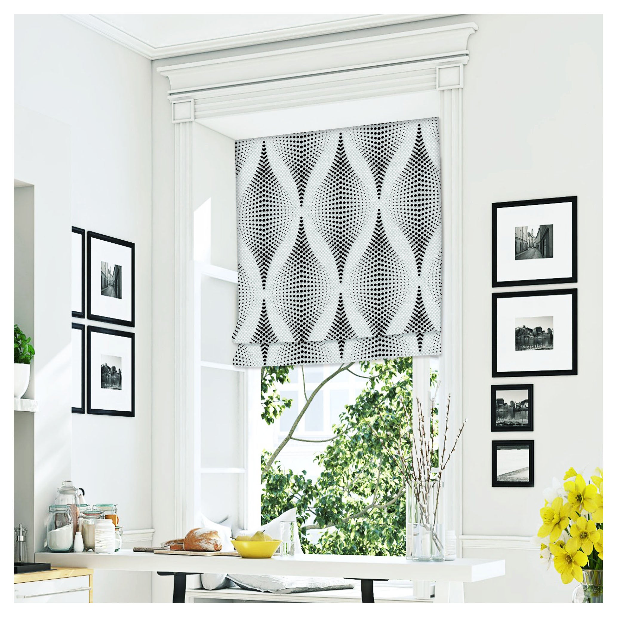 Black and White Retro Pattern Scandinavian Window Roman Shade – Art Shades
