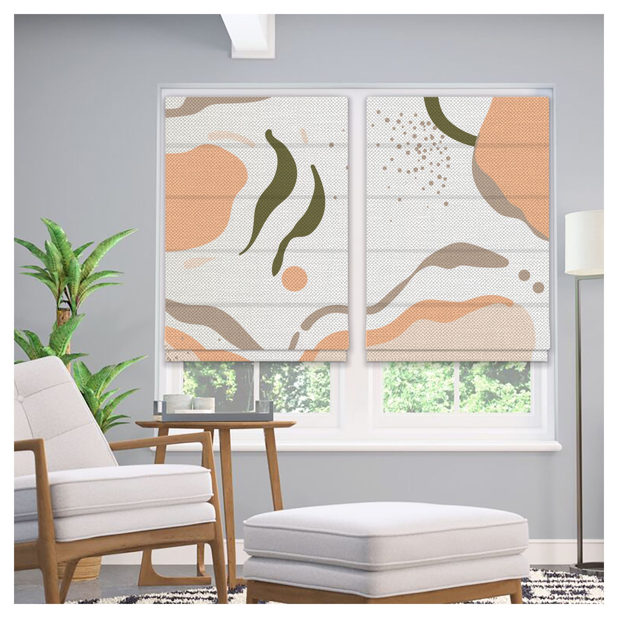 Mid Century Boho Organic Shapes Abstract Window Roman Shade – Art Shades
