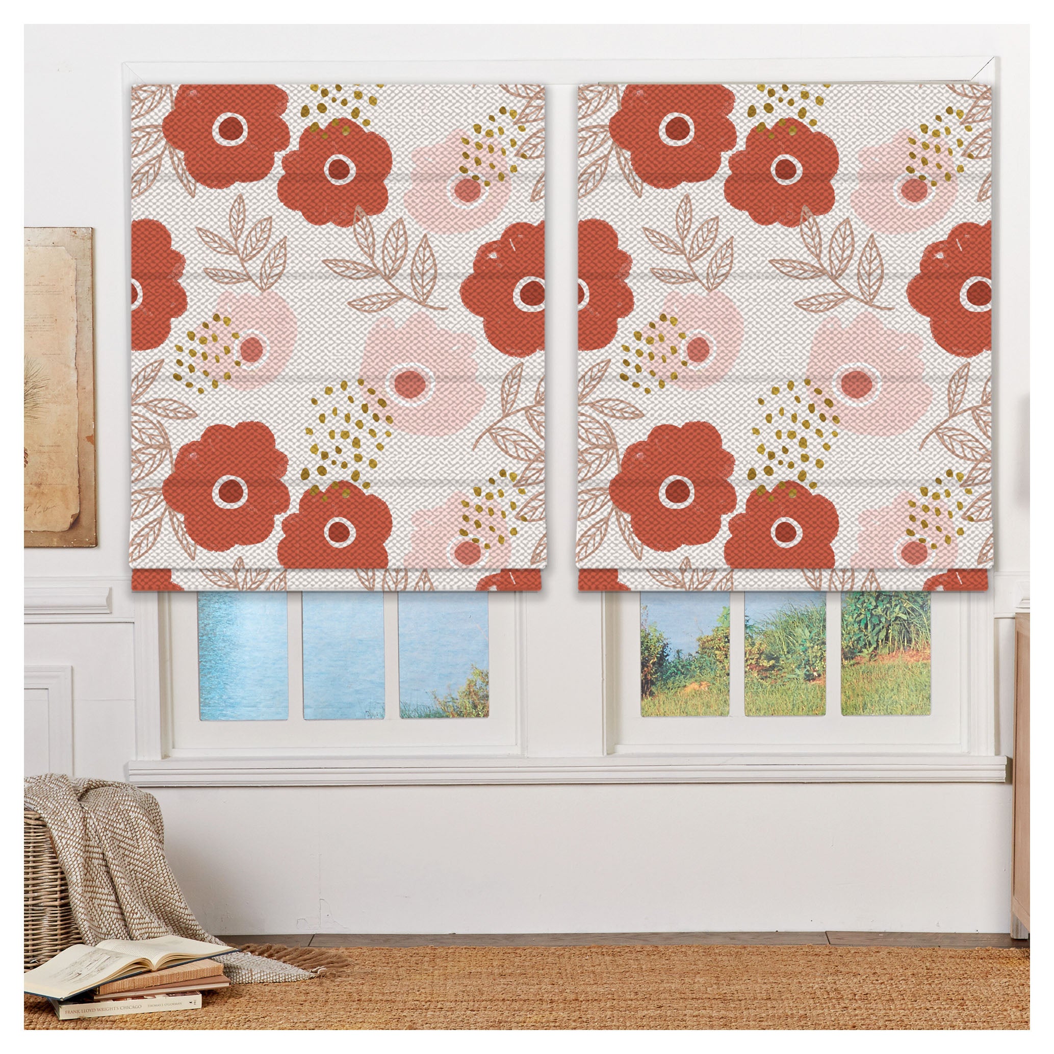 Flower Doodle Pattern Print Window Roman Shade – Art Shades