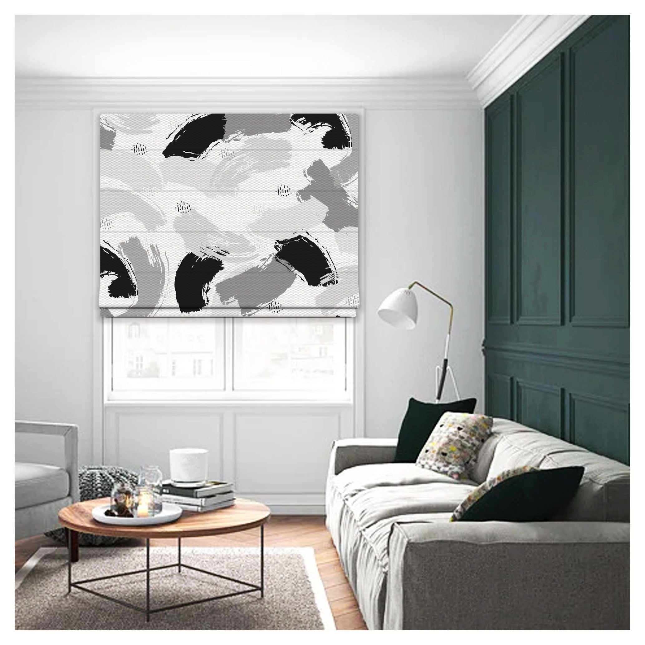 Abstract Brush Stroke Pattern Print Window Roman Shade – Art Shades