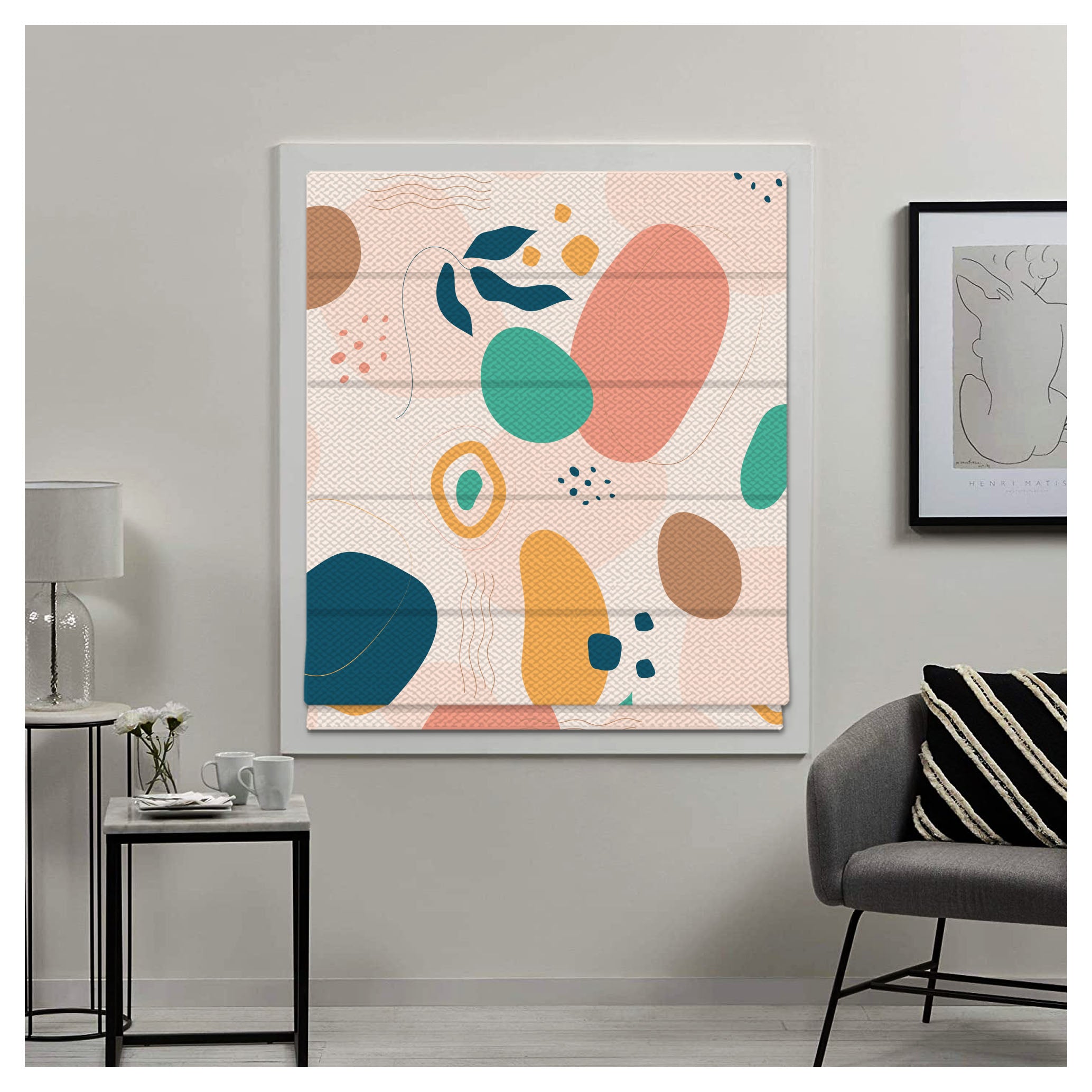 Abstract Organic Shapes Abstract Natural Window Roman Shade – Art Shades