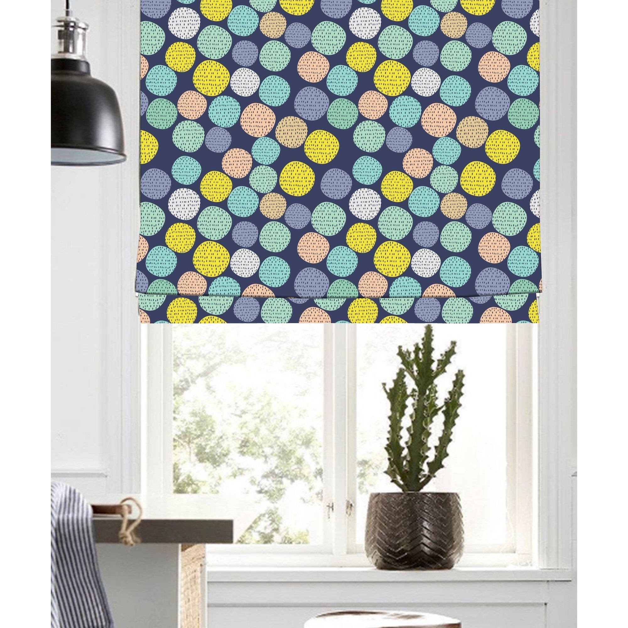 Circle Doodle Style Patterns Linen Window Roman Shade – Art Shades