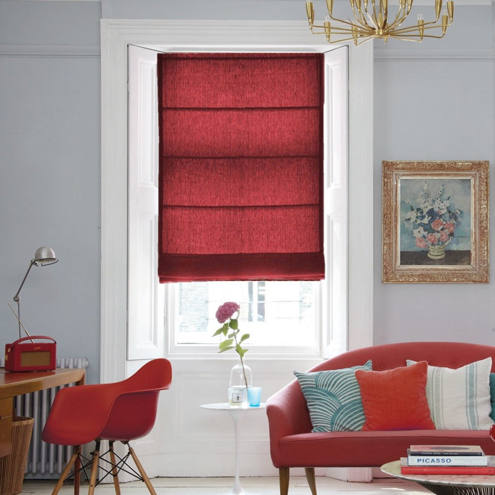 Shade of Red Burgundy Maroon Linen Window Roman Shade – Art Shades