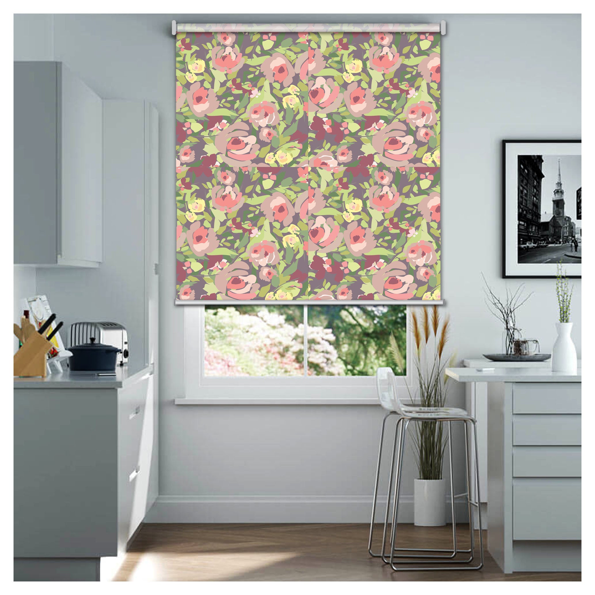 Mid Century Botanical Flower Garden Print Window Roller Shade – Art Shades