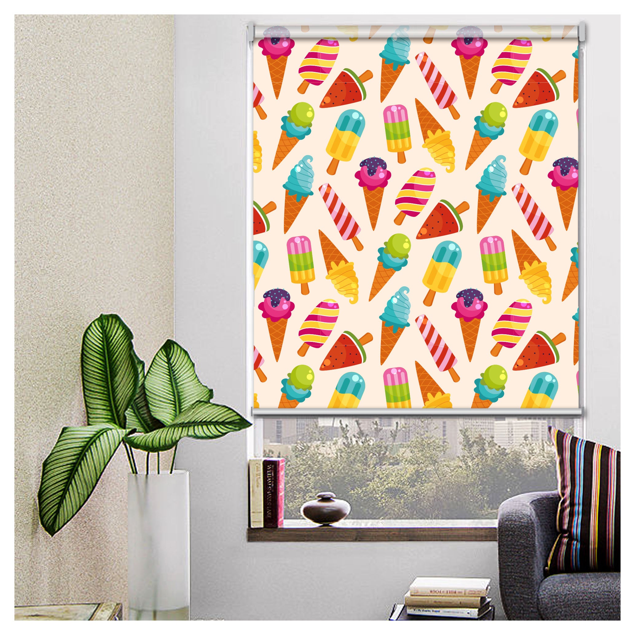 Ice-Cream Summer Pattern Print Theme Window Roller Shade – Art Shades