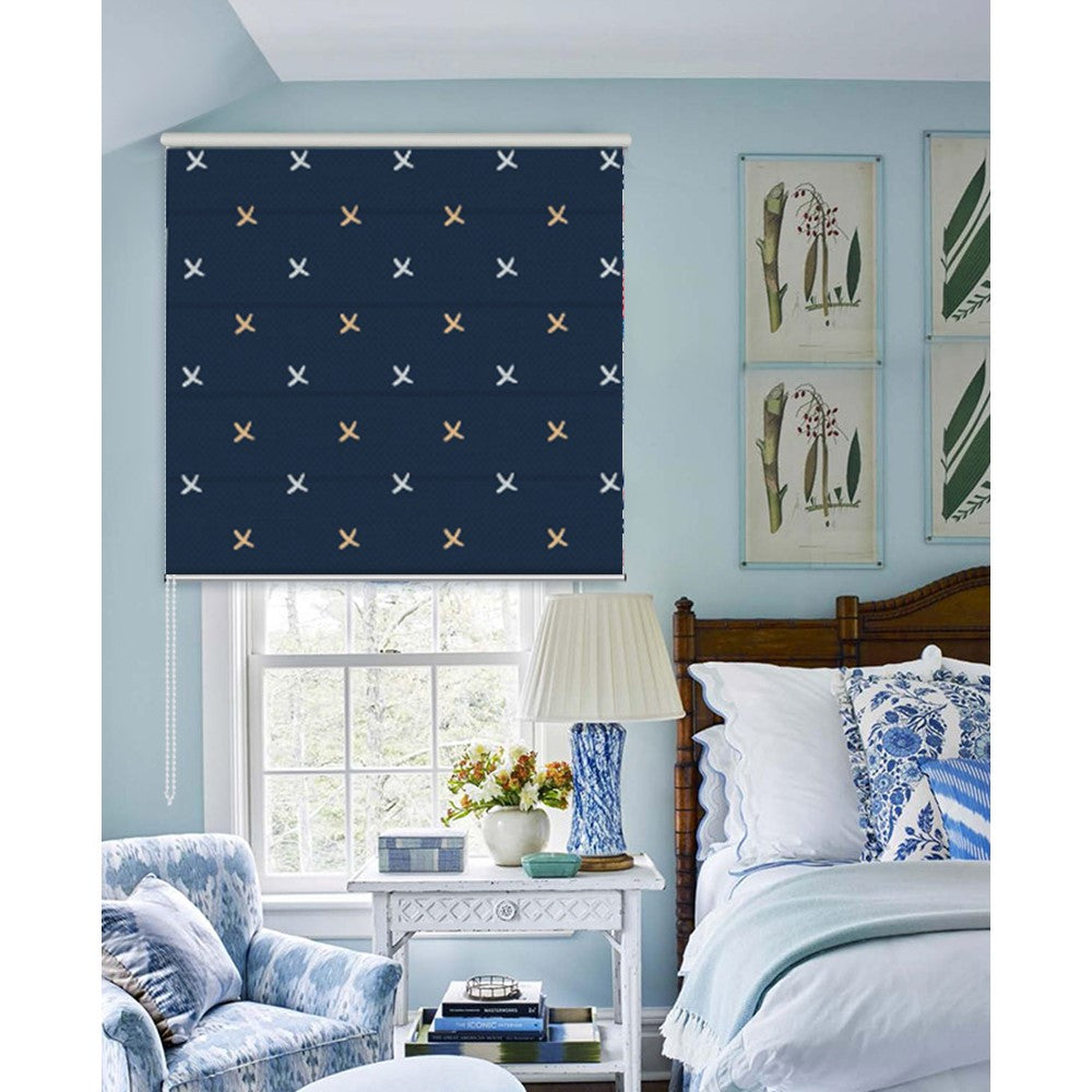 Navy Blue Cross Print Roller Shade – Art Shades